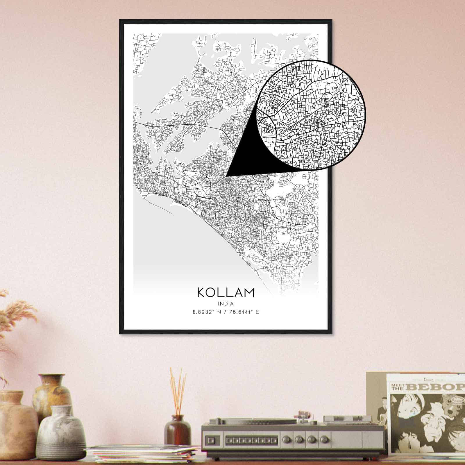 Kollam India Map Poster, Kollam City Road Wall Art Print - Custom Maps ...