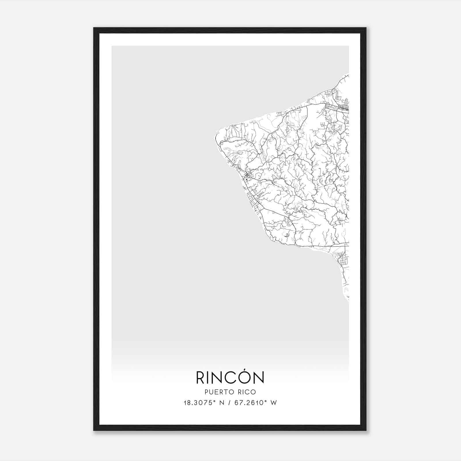 Rincon Puerto Rico Map Poster, Rincon City Road Wall Art Print - Custom ...