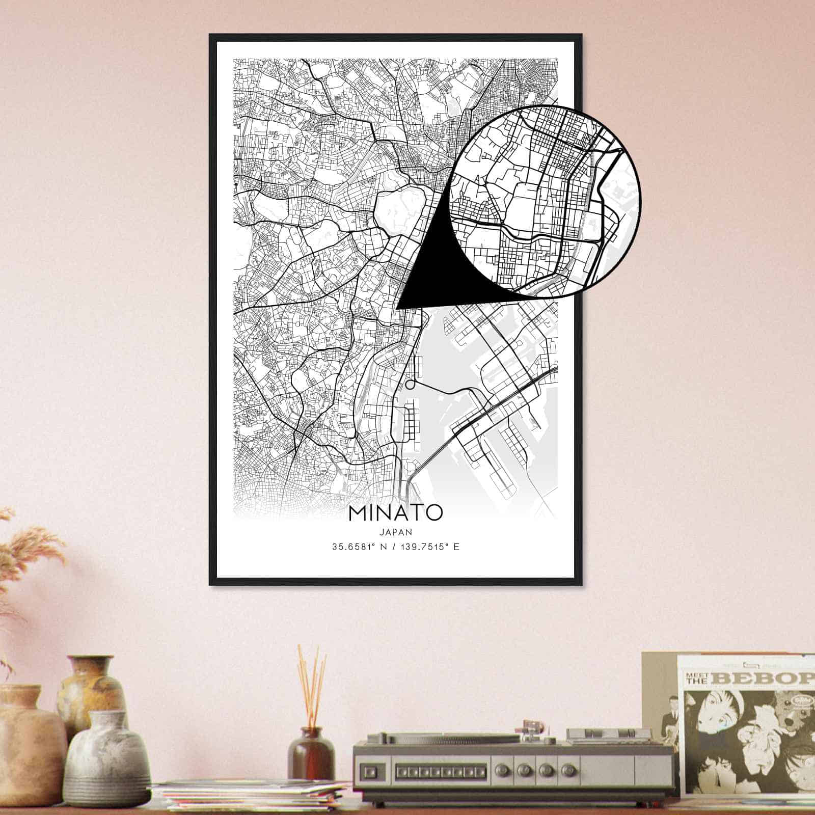 Minato Japan Map Poster, Minato City Road Wall Art Print - Custom Maps ...