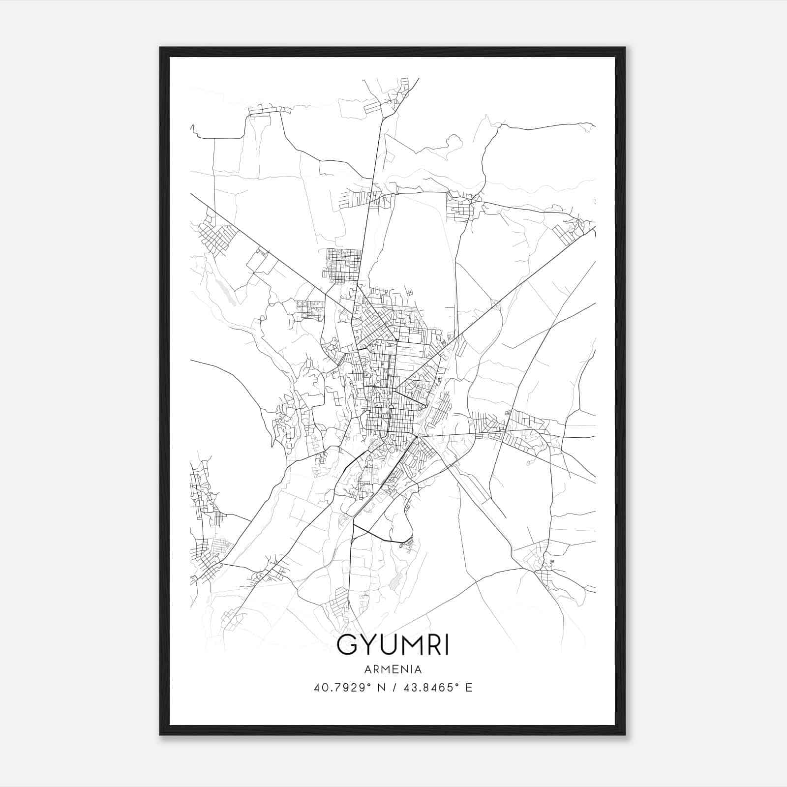 Gyumri Armenia Map Poster, Gyumri City Road Wall Art Print - Custom ...