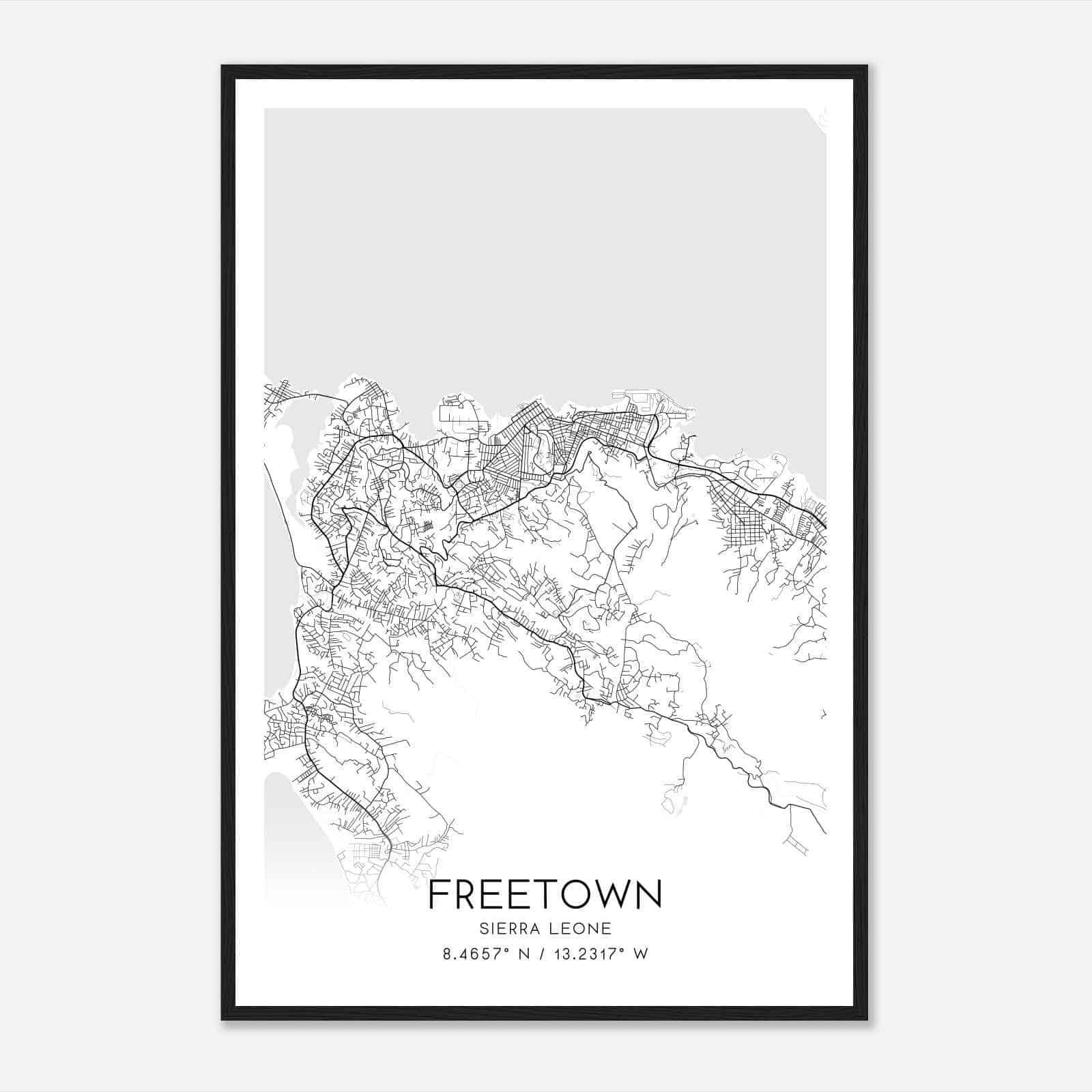 Freetown Sierra Leone Map Poster, Freetown City Road Wall Art Print ...