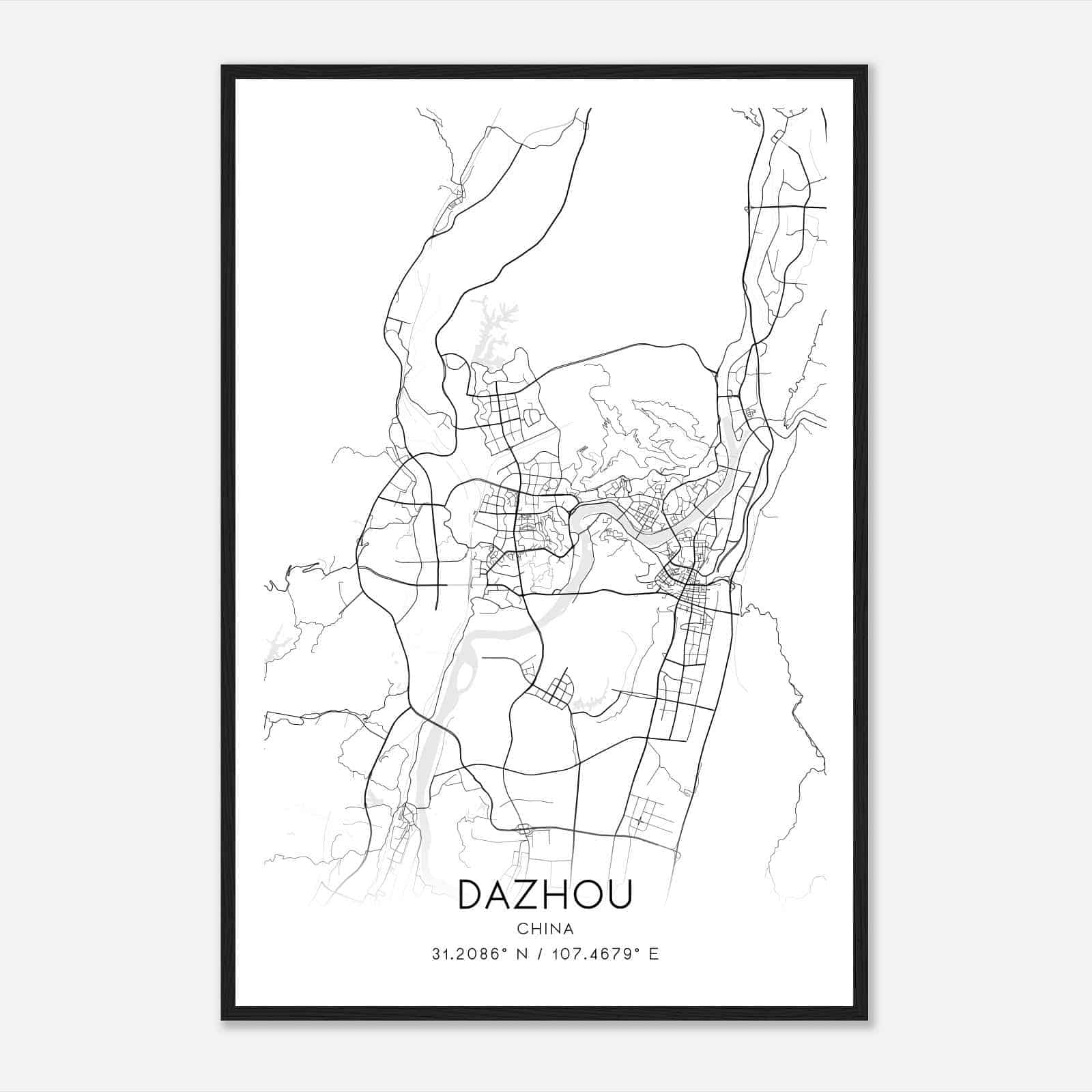 Dazhou China Map Poster, Dazhou City Road Wall Art Print - Custom Maps ...
