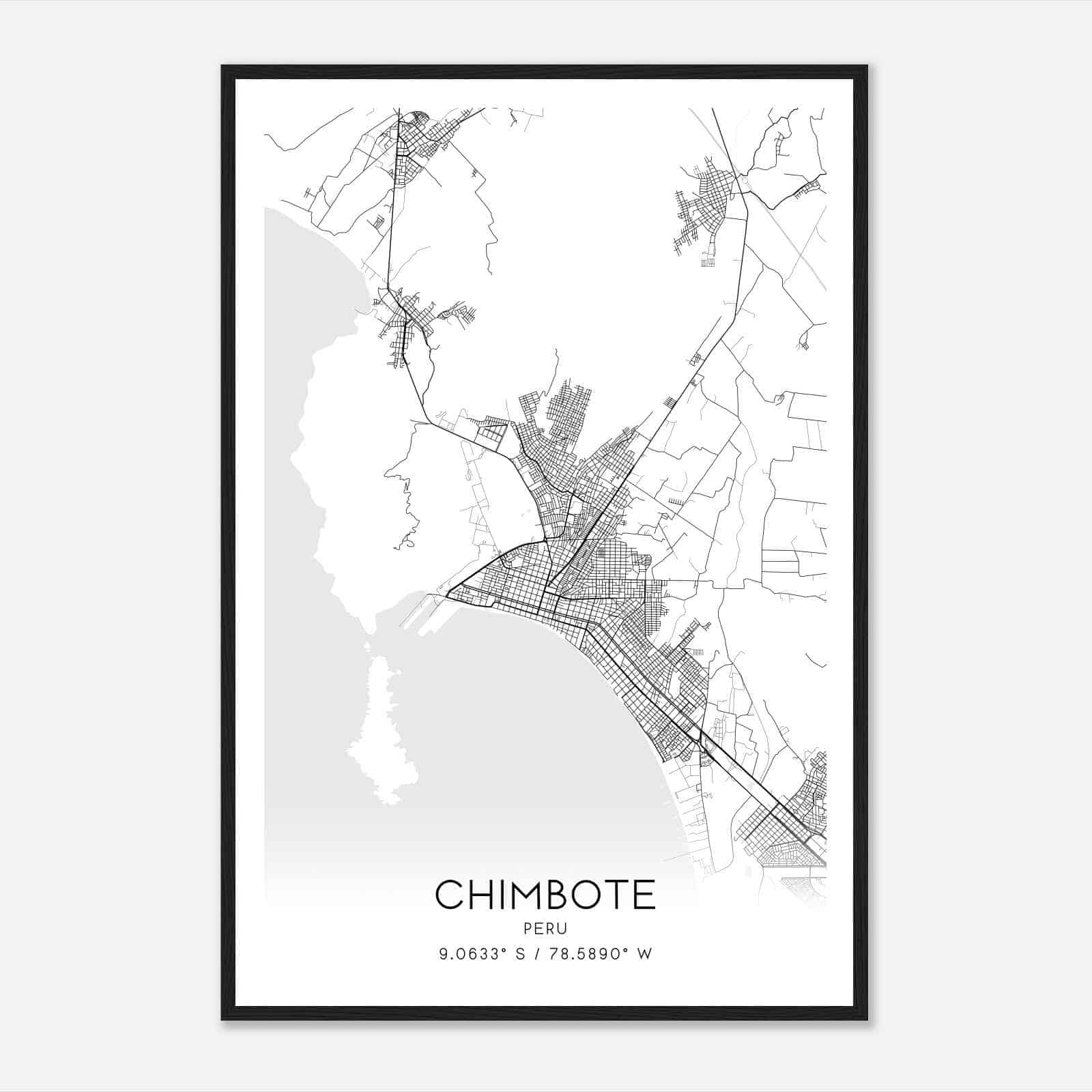 Chimbote Peru Map Poster, Chimbote City Road Wall Art Print - Custom ...
