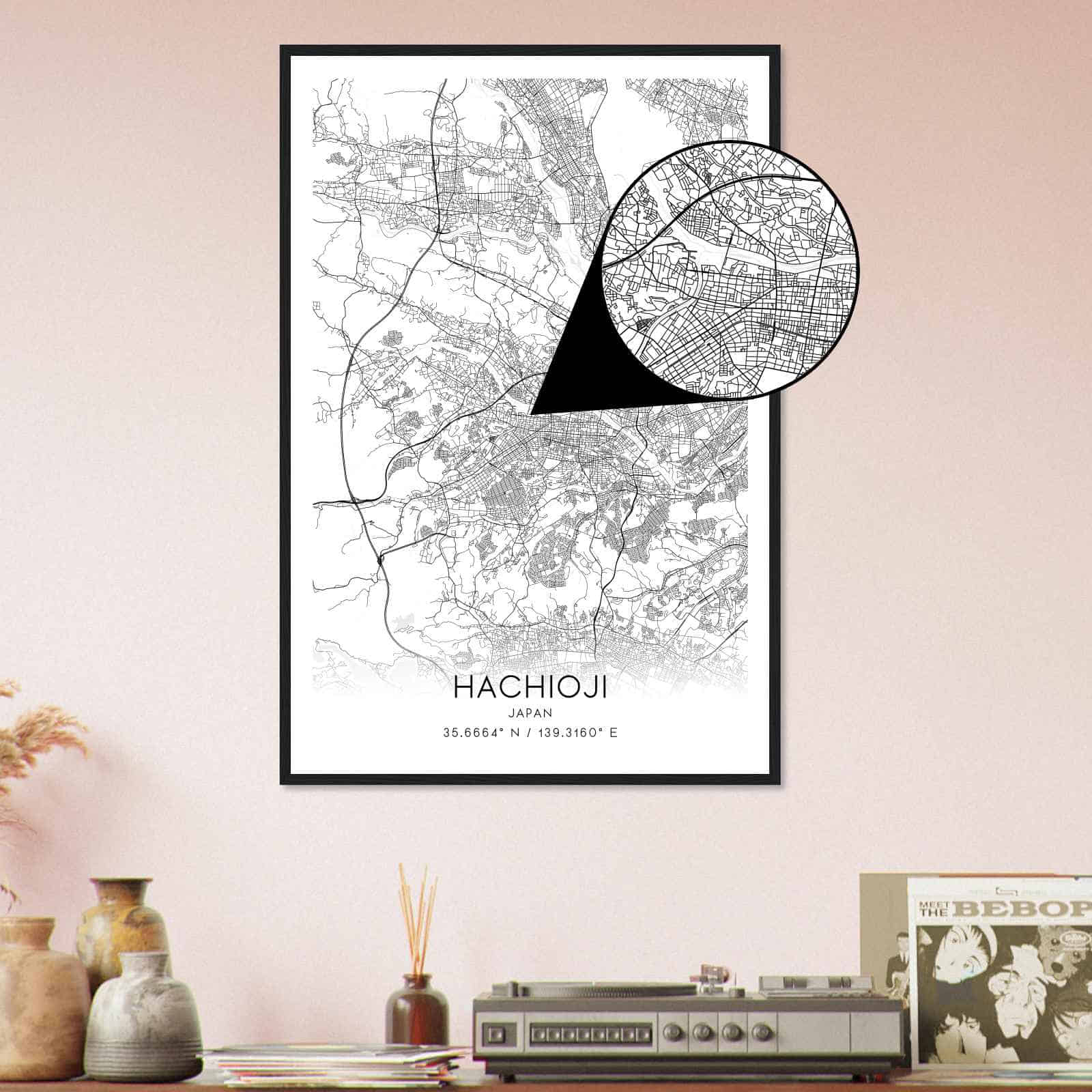 Hachioji Japan Map Poster, Hachioji City Road Wall Art Print - Custom Maps & Posters