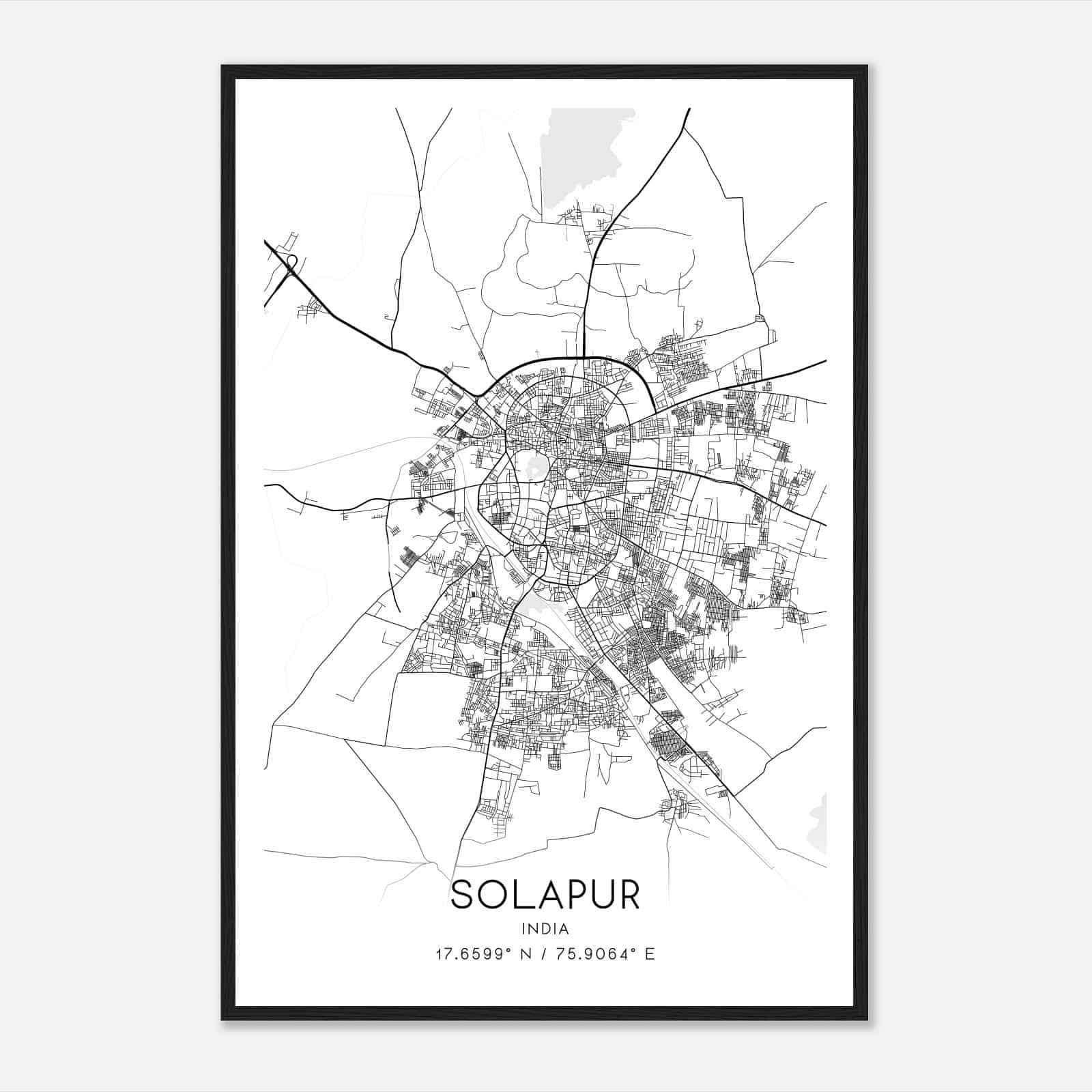 Solapur India Map Poster, Solapur City Road Wall Art Print - Custom ...
