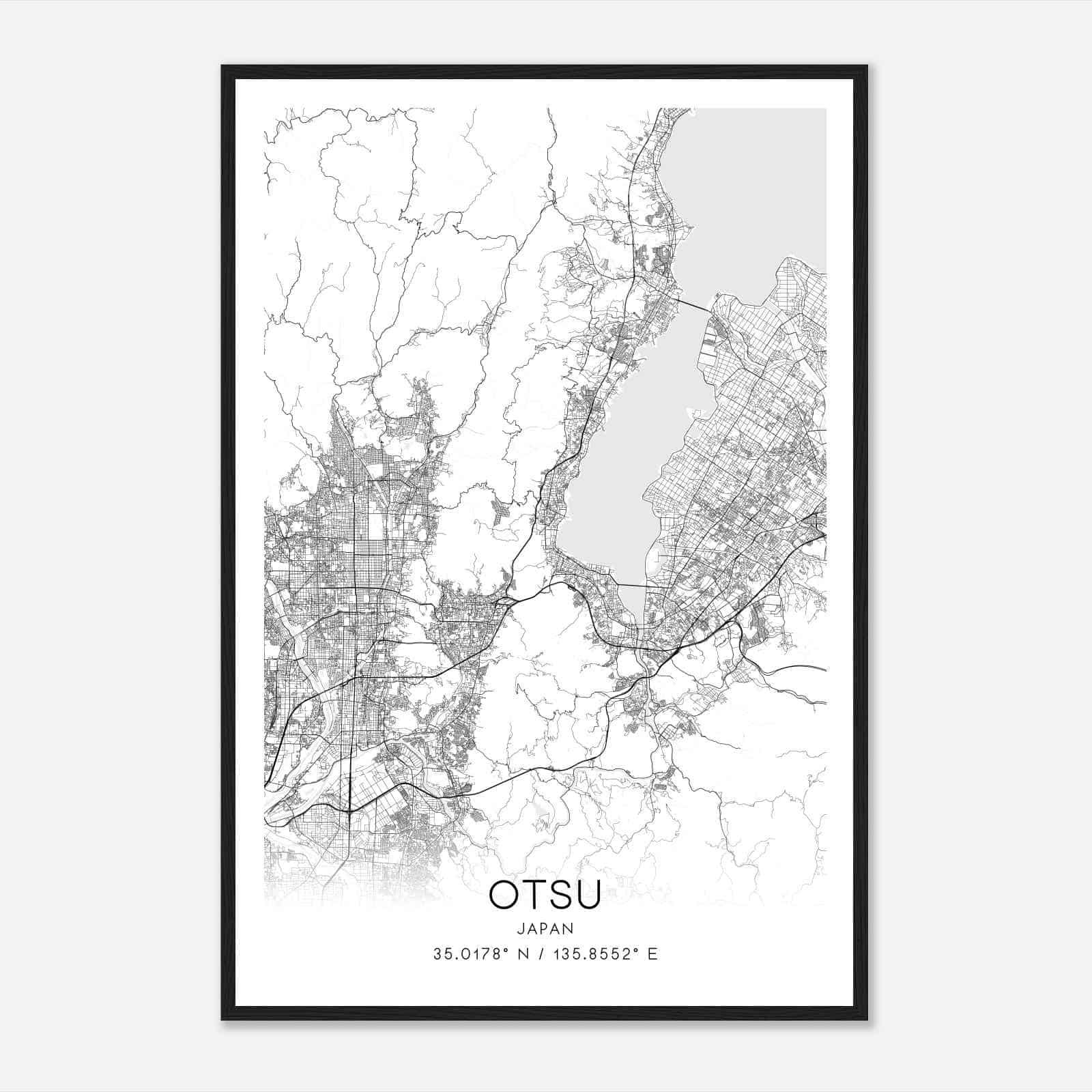 Otsu Japan Map Poster, Otsu City Road Wall Art Print - Custom Maps ...
