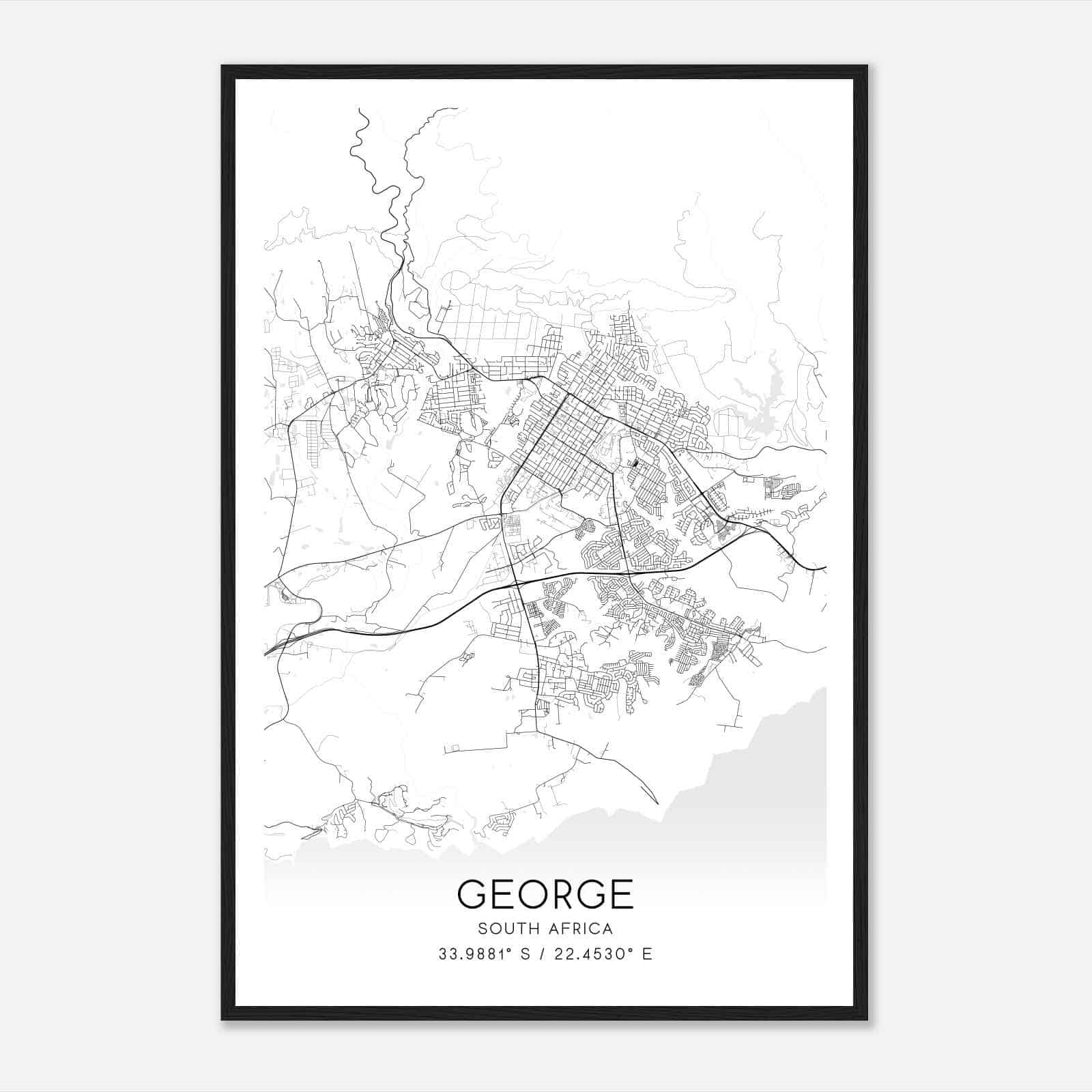 George South Africa Map Poster, George City Road Wall Art Print ...
