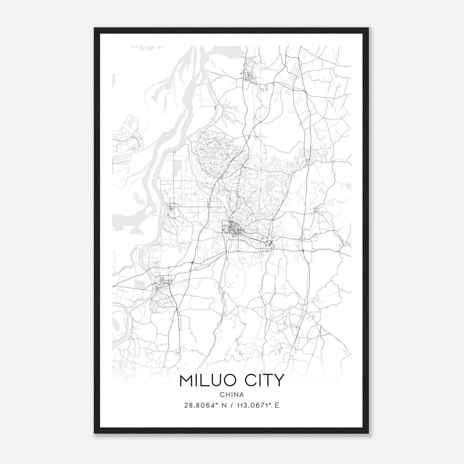 Miluo City China Map Poster, Miluo City City Road Wall Art Print ...