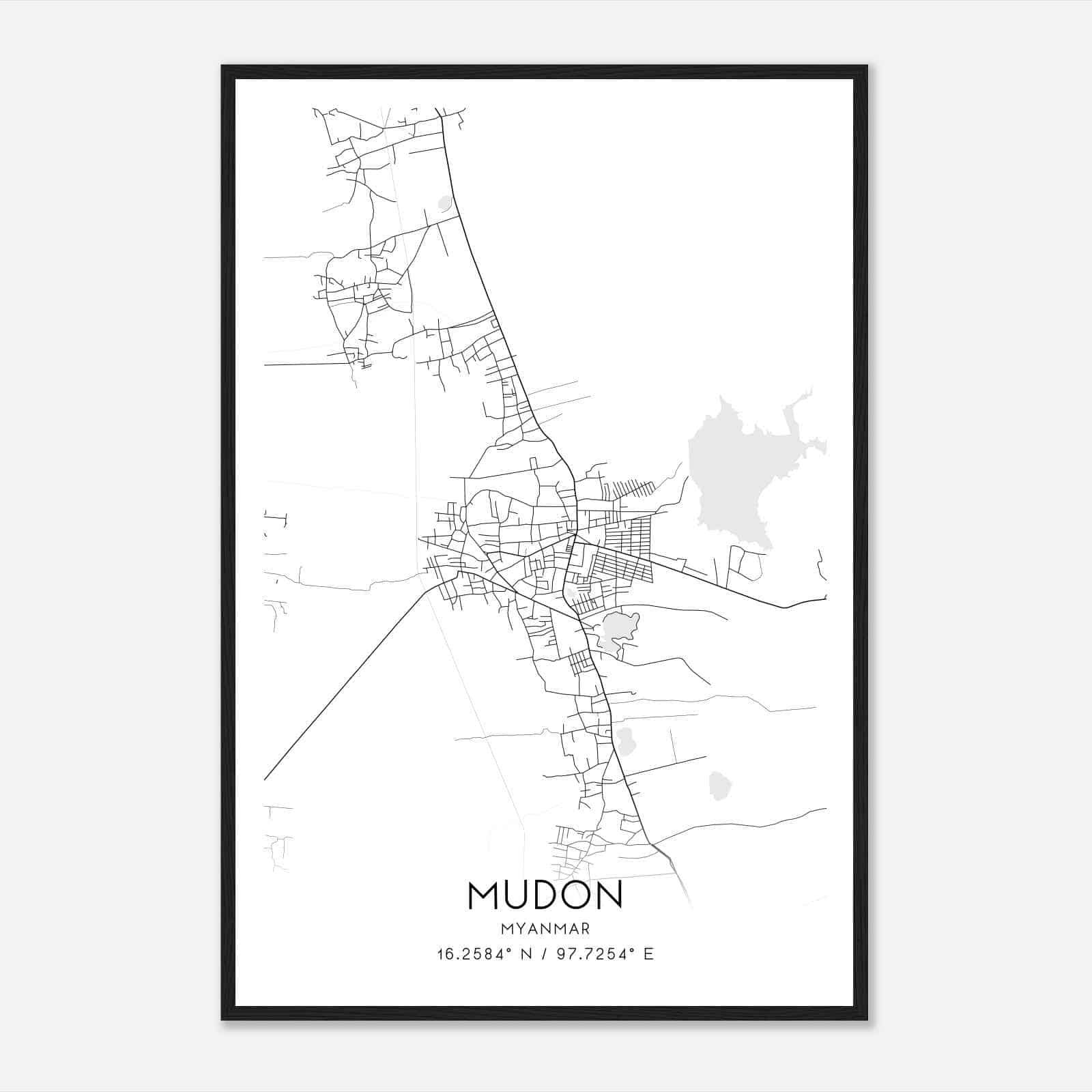 Mudon Myanmar Map Poster, Mudon City Road Wall Art Print - Custom Maps ...
