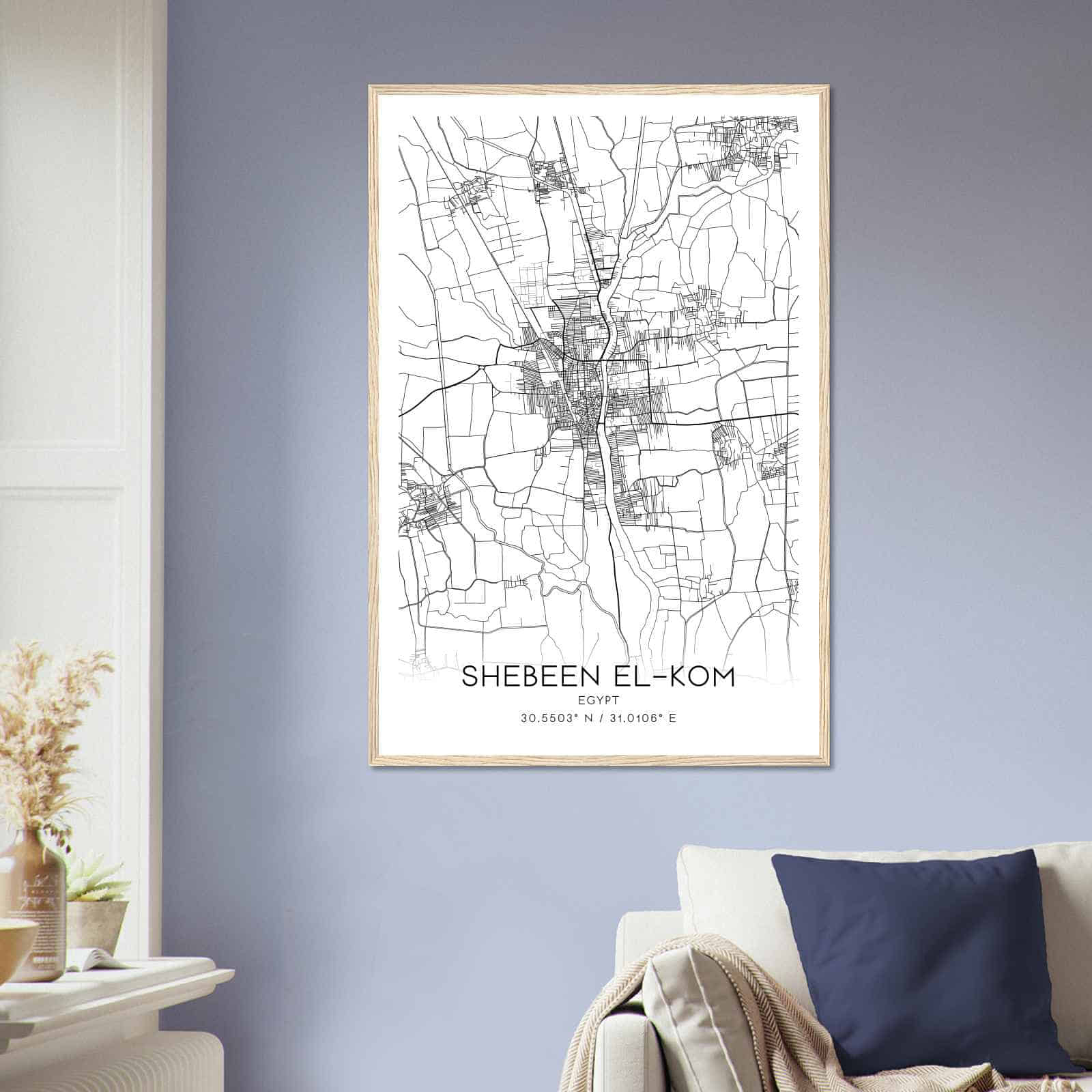 Shebeen ElKom Egypt Map Poster, Shebeen ElKom City Road Wall Art Print ...