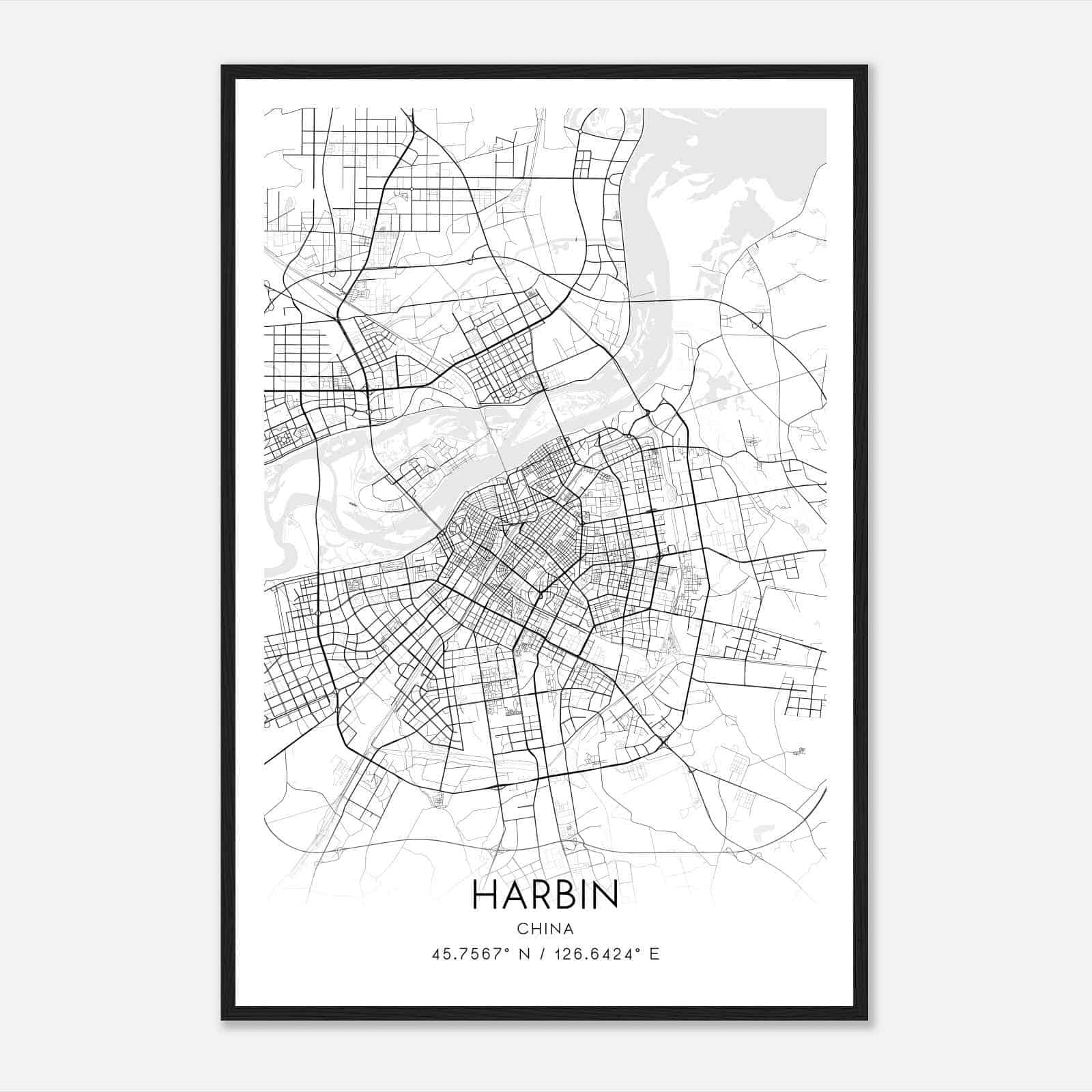 Harbin China Map Poster, Harbin City Road Wall Art Print - Custom Maps ...