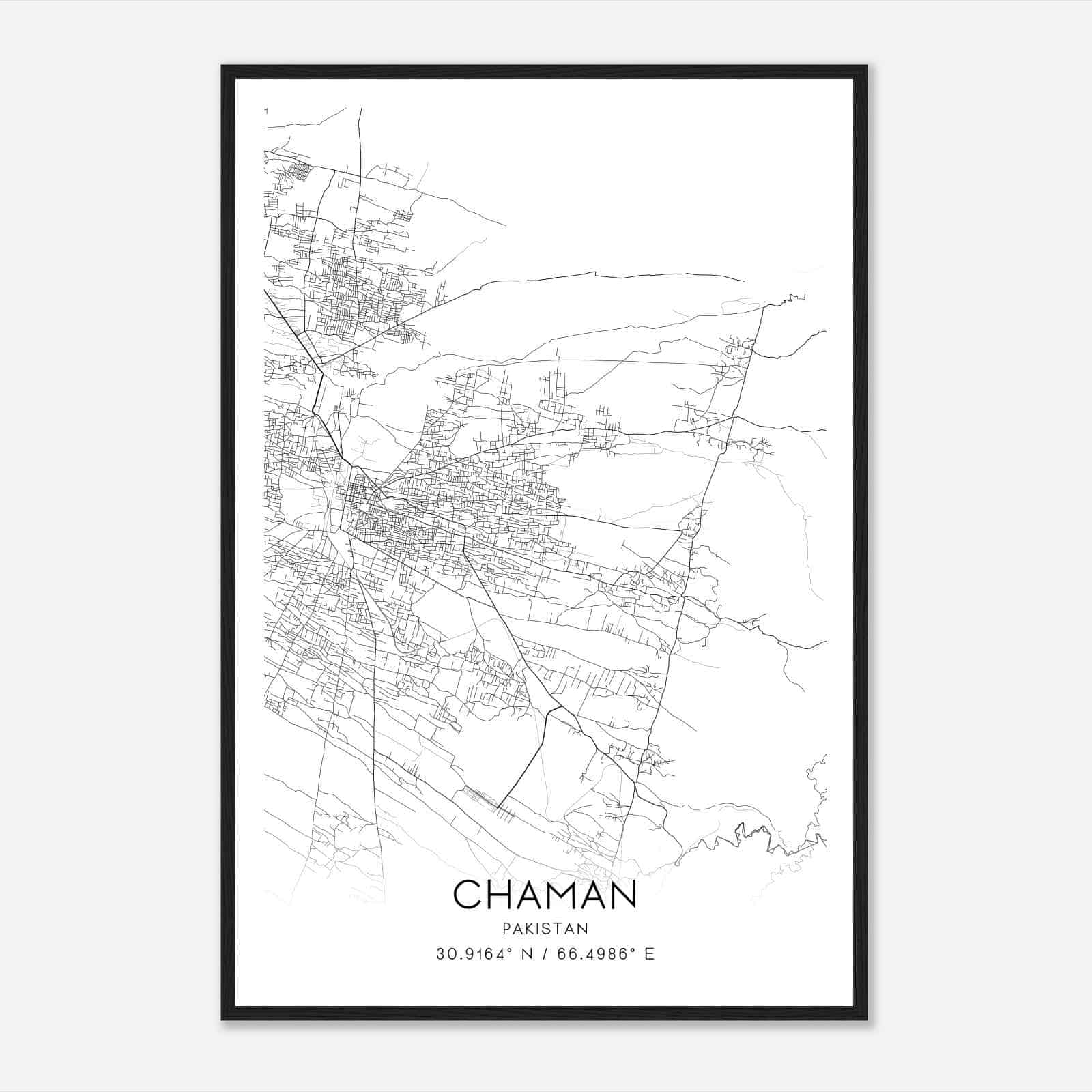 Chaman Pakistan Map Poster, Chaman City Road Wall Art Print - Custom ...