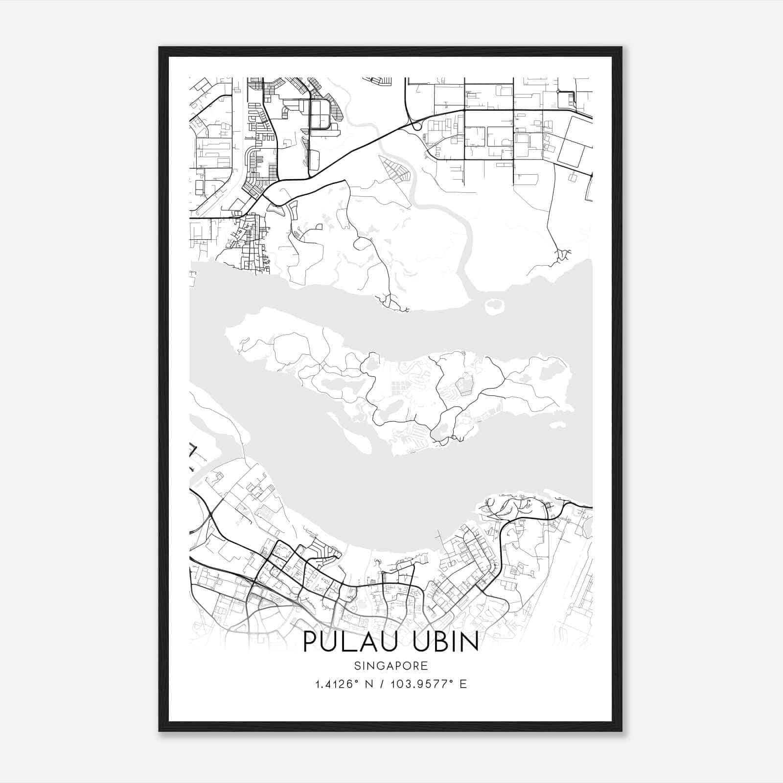 Pulau Ubin Singapore Map Poster, Pulau Ubin City Road Wall Art Print ...