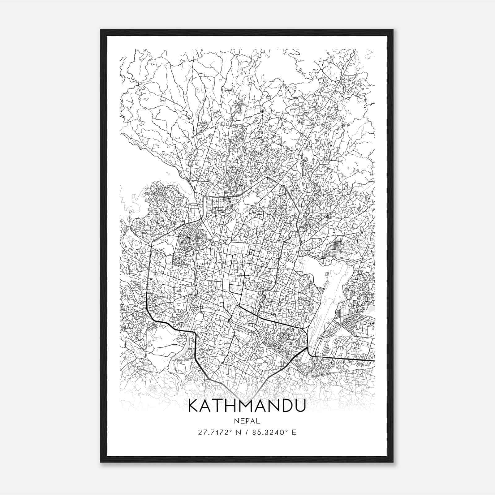 Kathmandu Nepal Map Poster, Kathmandu City Road Wall Art Print - Custom ...