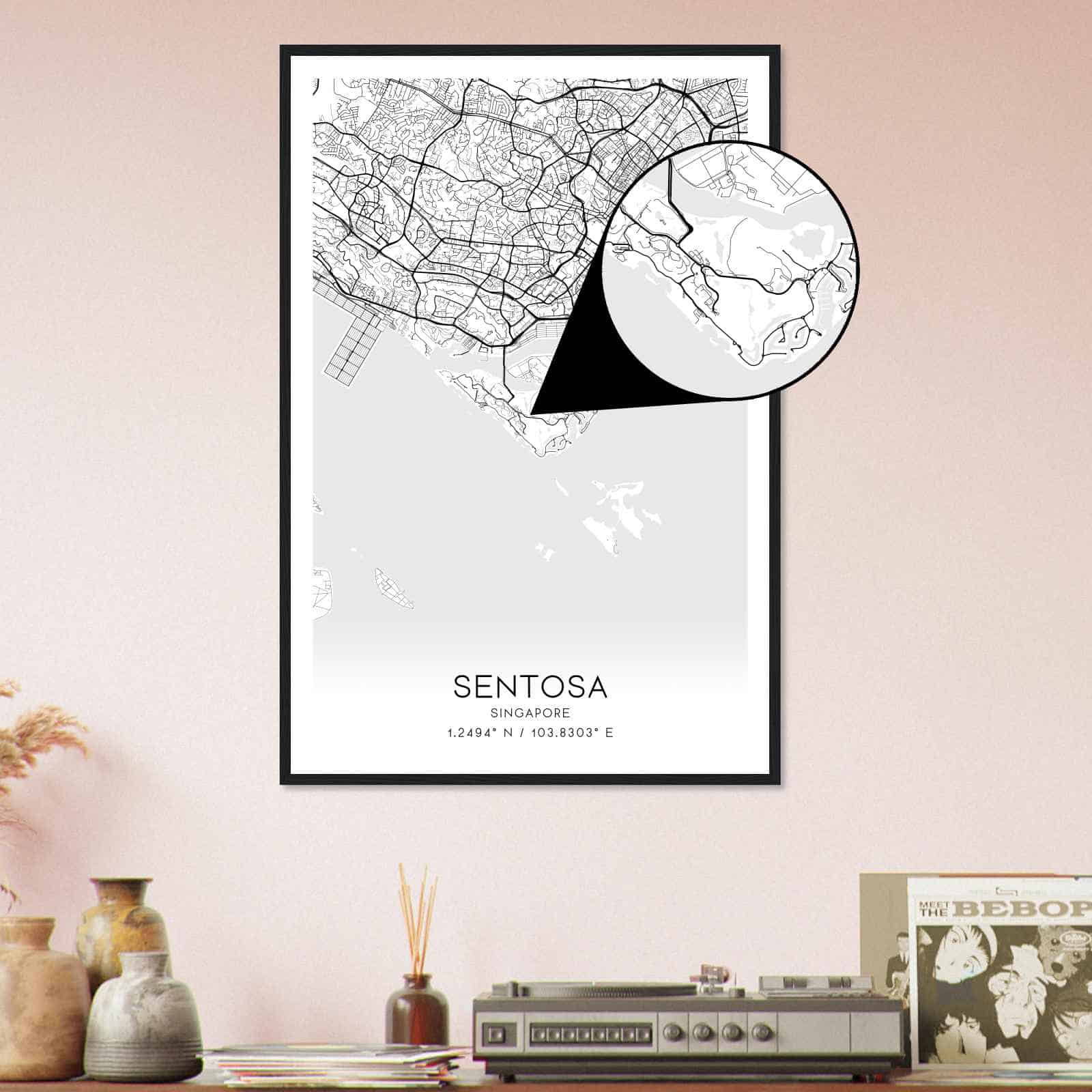 Sentosa Singapore Map Poster, Sentosa City Road Wall Art Print - Custom ...