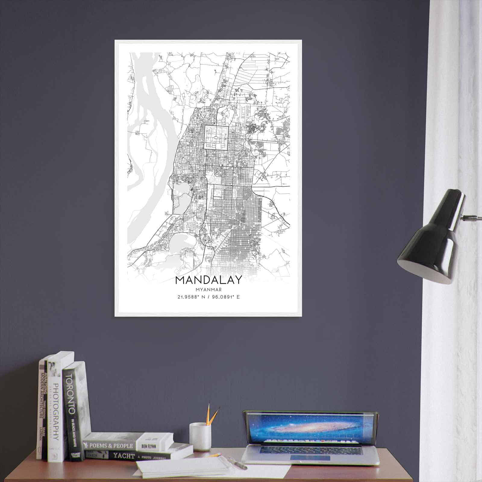 Mandalay Myanmar Map Poster, Mandalay City Road Wall Art Print - Custom ...