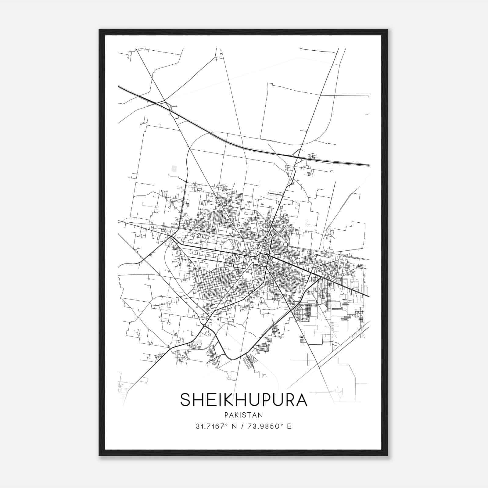 Sheikhupura Pakistan Map Poster, Sheikhupura City Road Wall Art Print ...