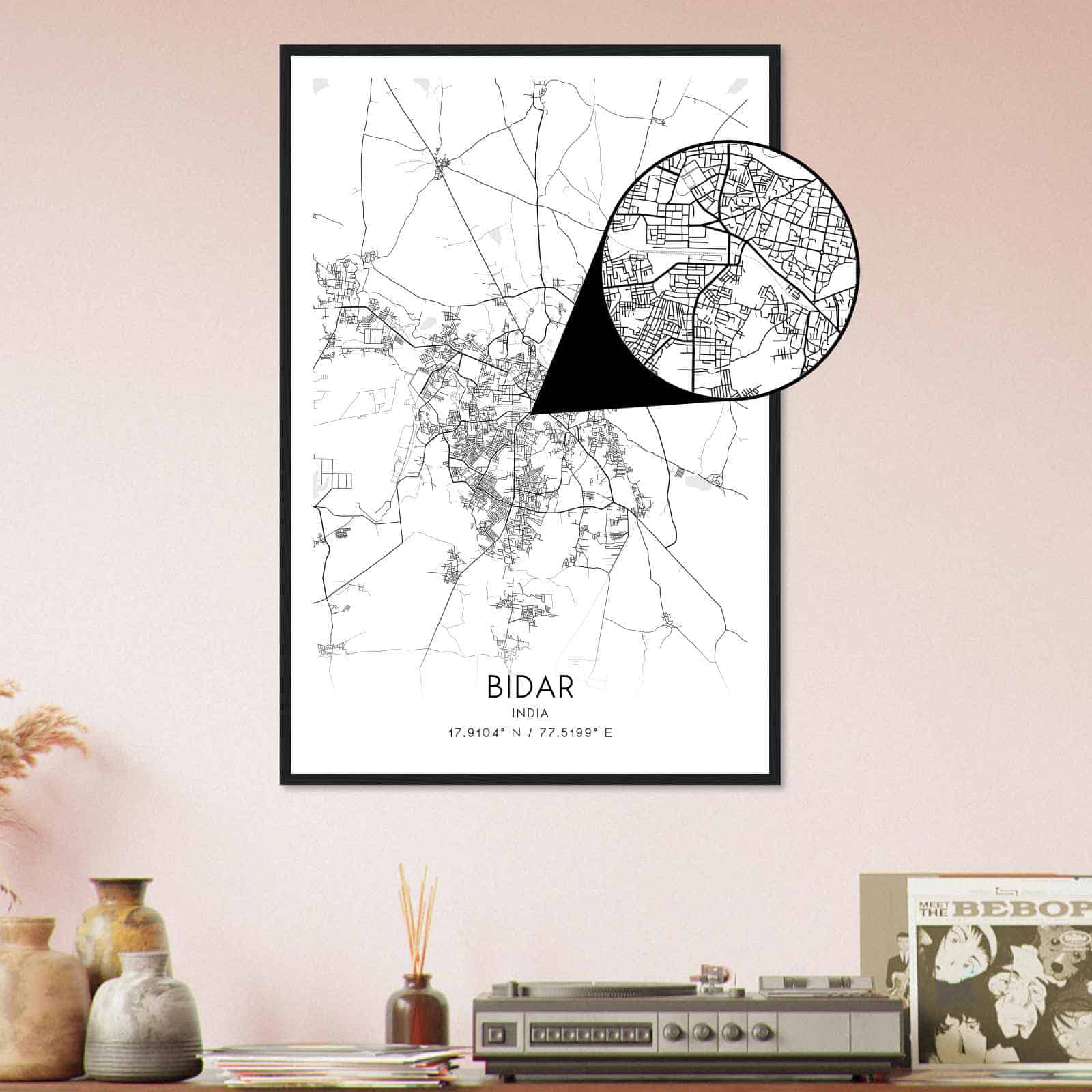 Bidar India Map Poster, Bidar City Road Wall Art Print - Custom Maps ...