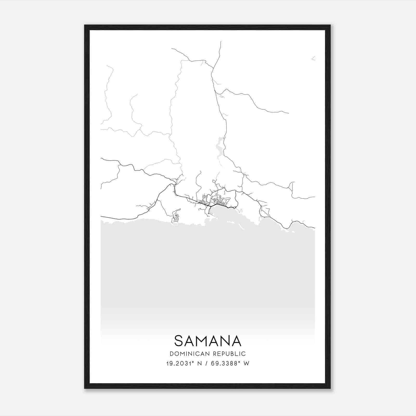 Samana Dominican Republic Map Poster, Samana City Road Wall Art Print ...