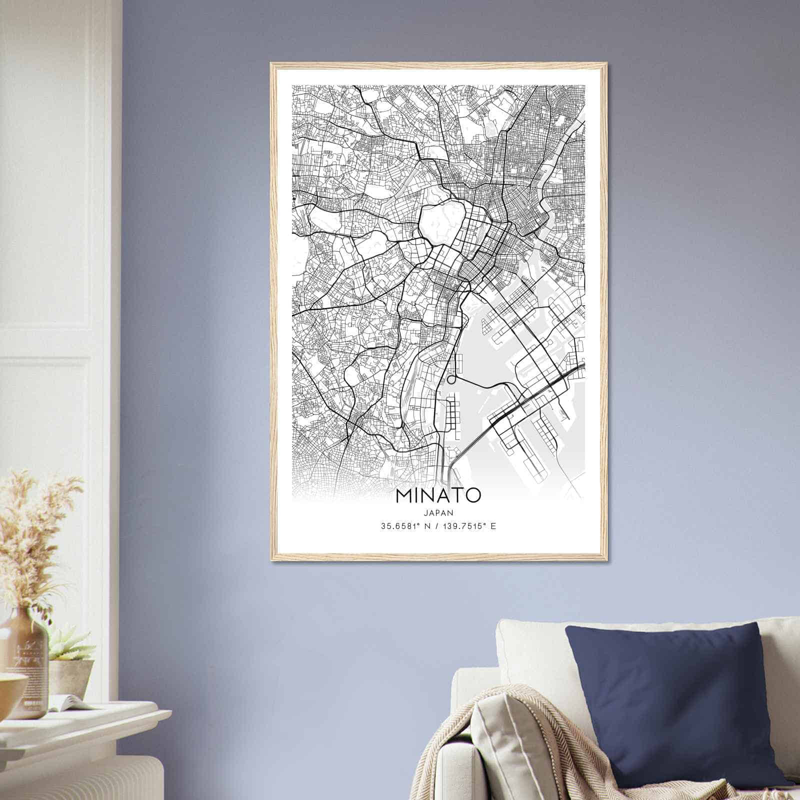Minato Japan Map Poster, Minato City Road Wall Art Print - Custom Maps ...