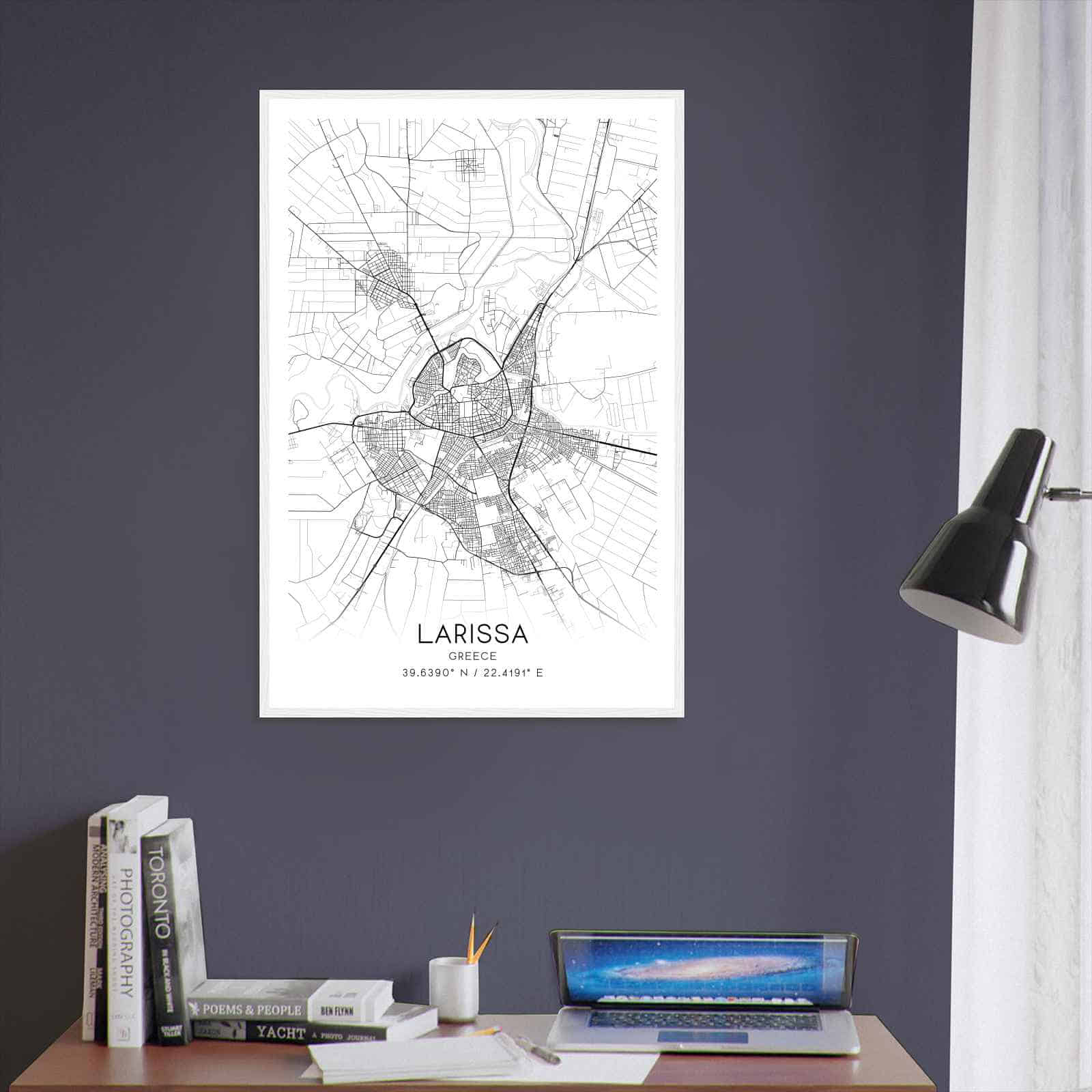 Larissa Greece Map Poster, Larissa City Road Wall Art Print - Custom ...