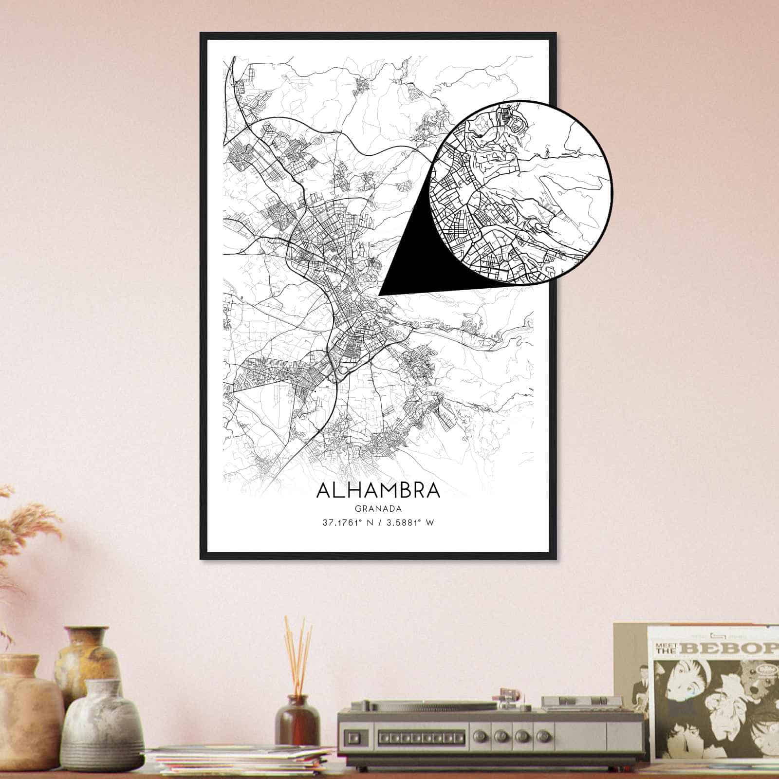 Alhambra Granada Map Poster, Alhambra City Road Wall Art Print - Custom ...