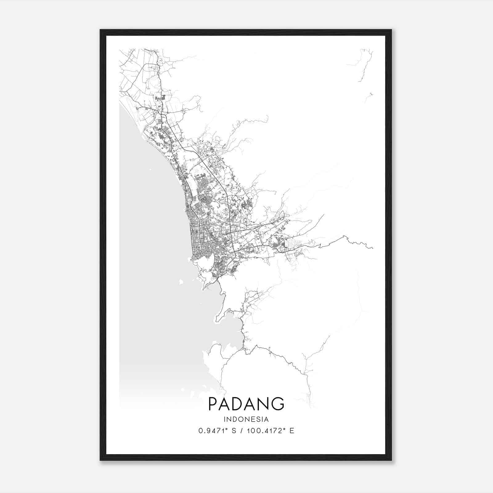 Padang Indonesia Map Poster, Padang City Road Wall Art Print - Custom ...
