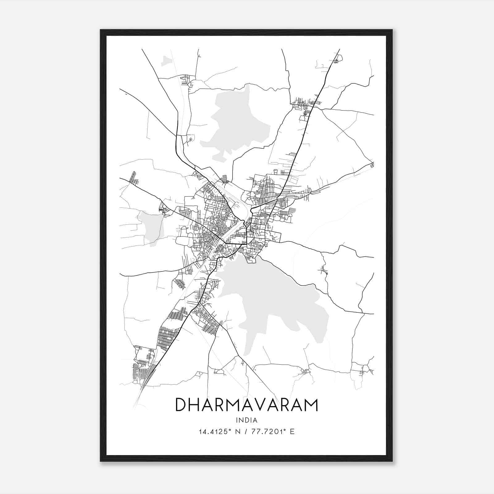 Dharmavaram India Map Poster, Dharmavaram City Road Wall Art Print ...