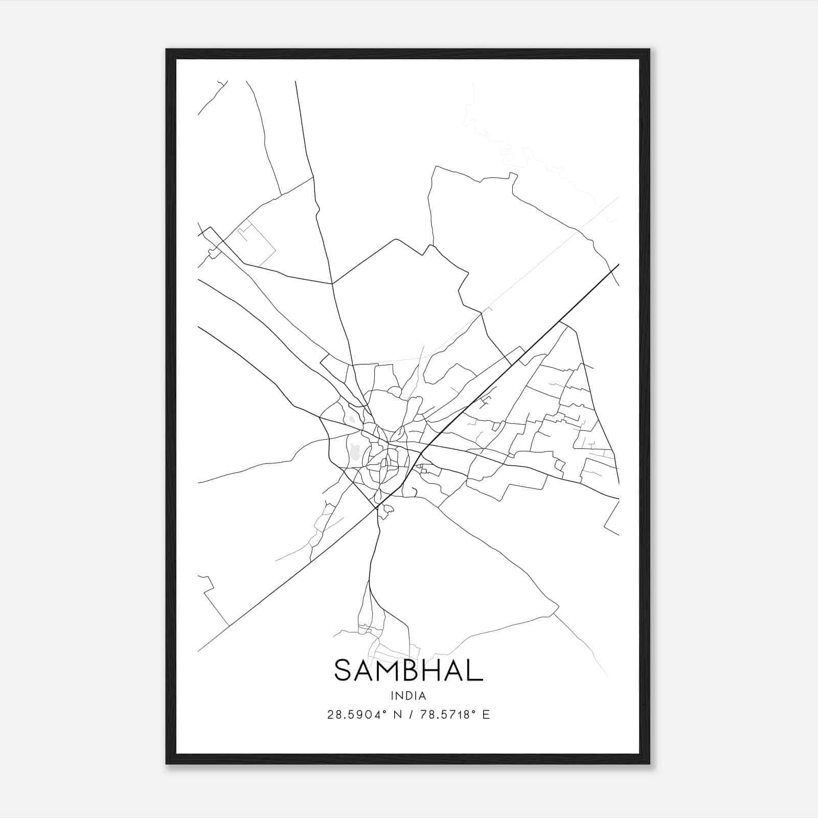 Sambhal India Map Poster, Sambhal City Road Wall Art Print - Custom ...