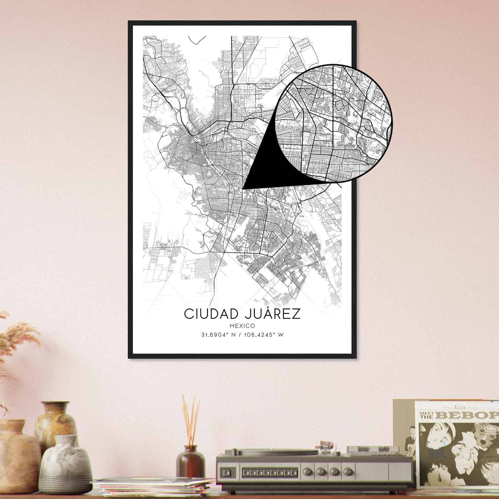Ciudad Juarez Mexico Map Poster, Ciudad Juarez City Road Wall Art Print ...