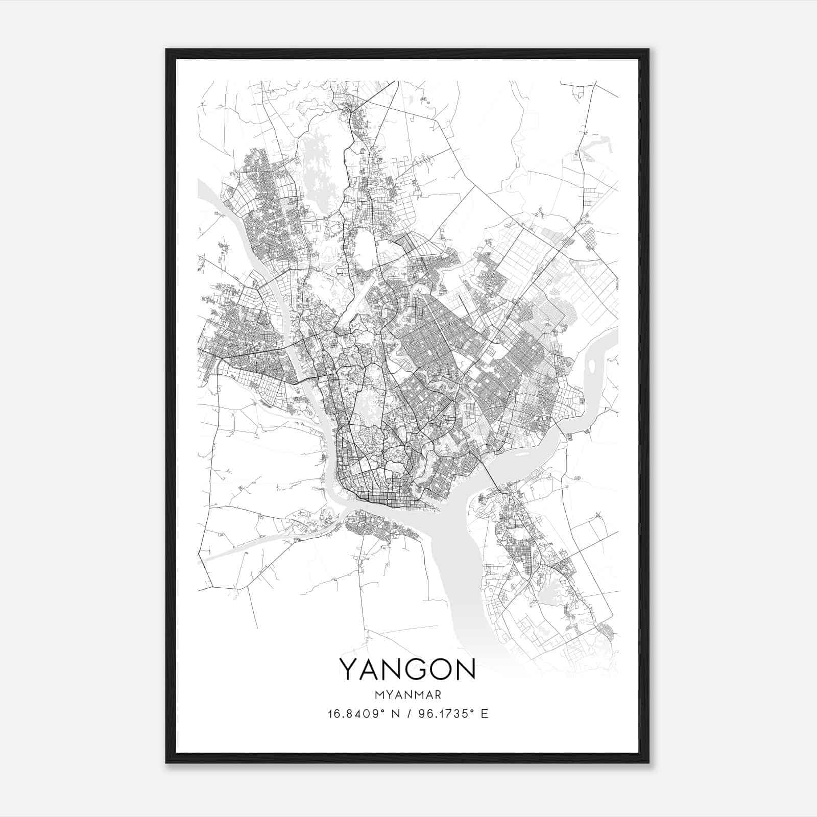 Yangon Myanmar Map Poster, Yangon City Road Wall Art Print - Custom ...