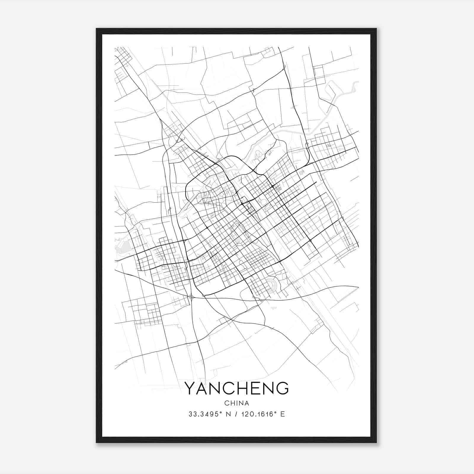 Yancheng China Map Poster, Yancheng City Road Wall Art Print - Custom ...