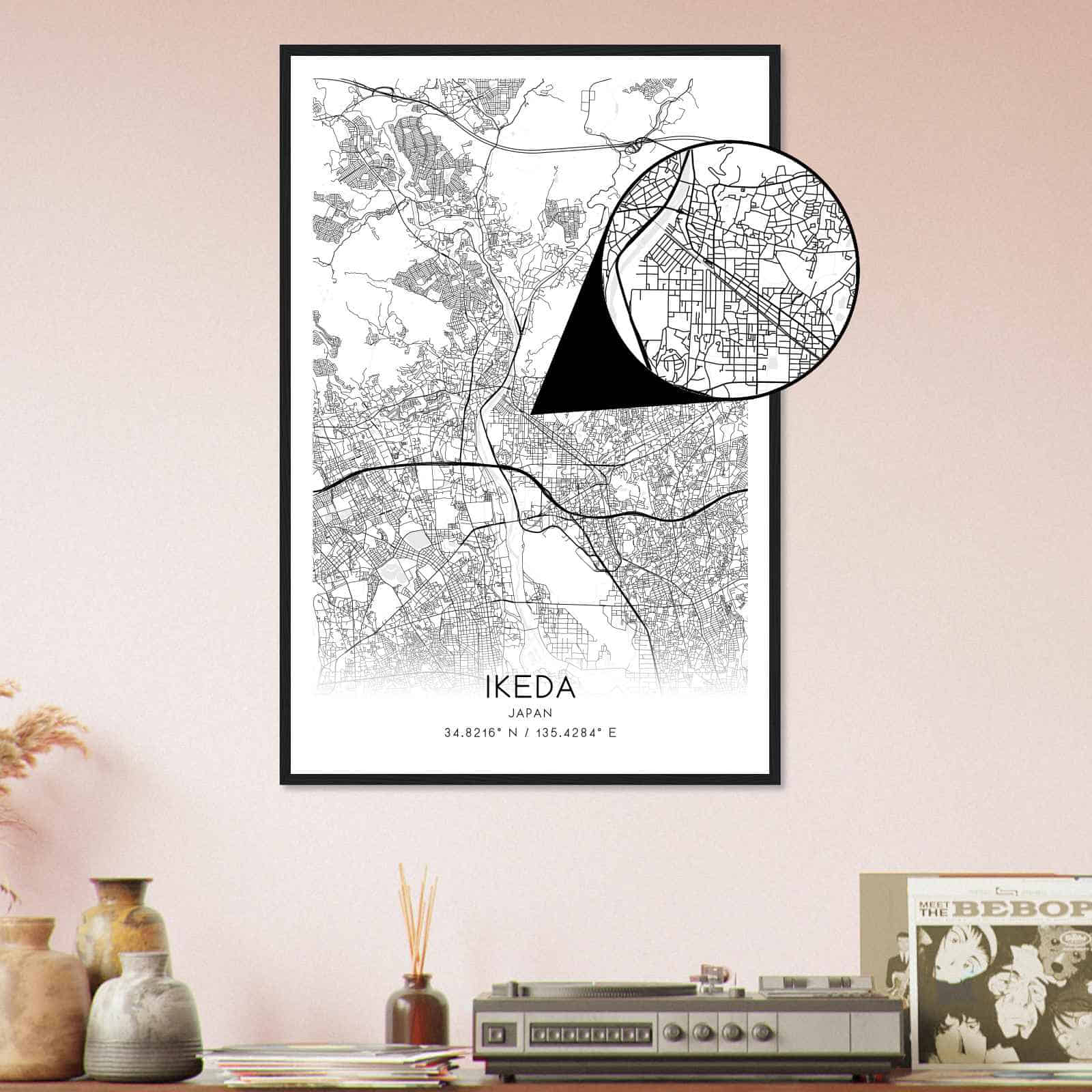 Ikeda Japan Map Poster, Ikeda City Road Wall Art Print - Custom Maps & Posters