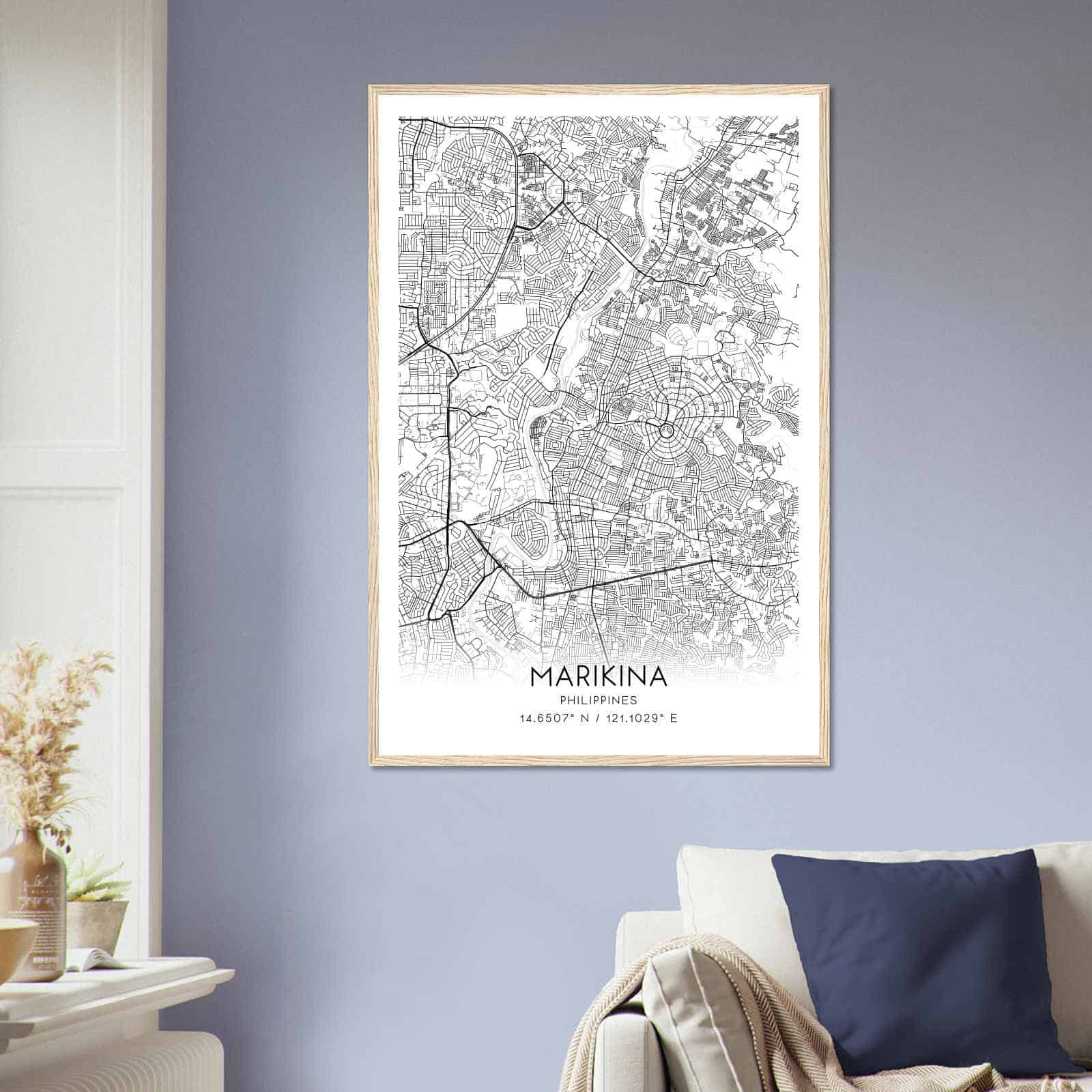 Marikina Philippines Map Poster, Marikina City Road Wall Art Print ...