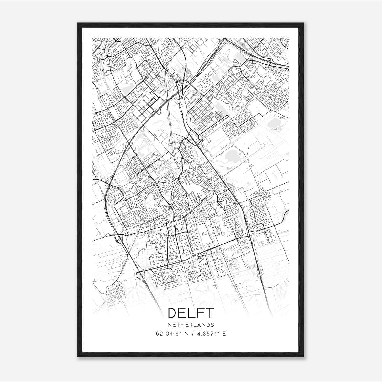 Delft Netherlands Map Poster, Delft City Road Wall Art Print - Custom ...