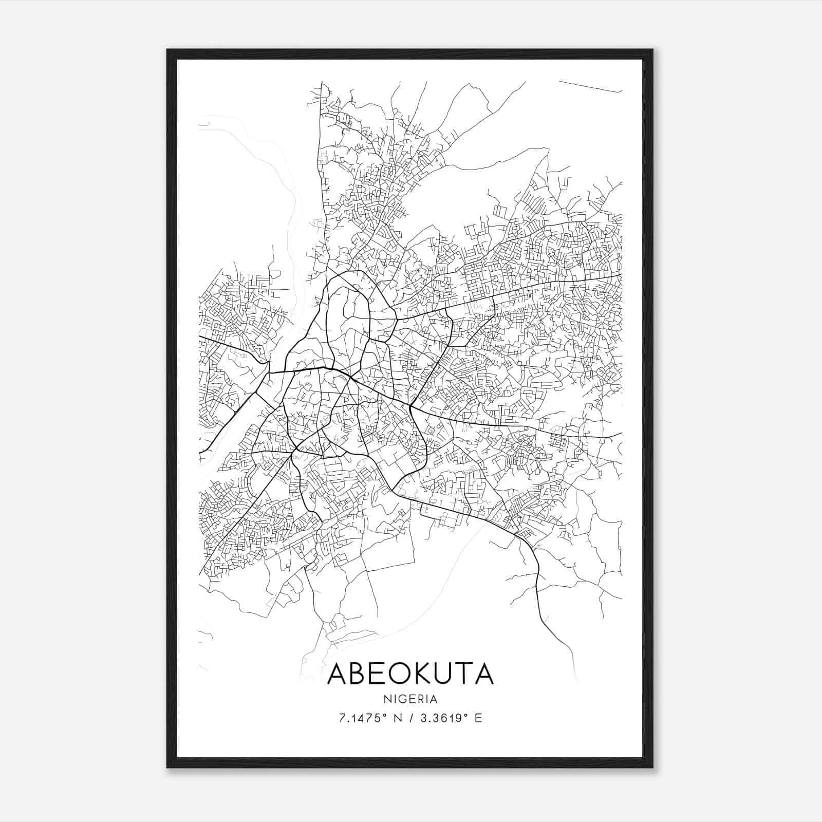 Abeokuta Nigeria Map Poster, Abeokuta City Road Wall Art Print - Custom ...