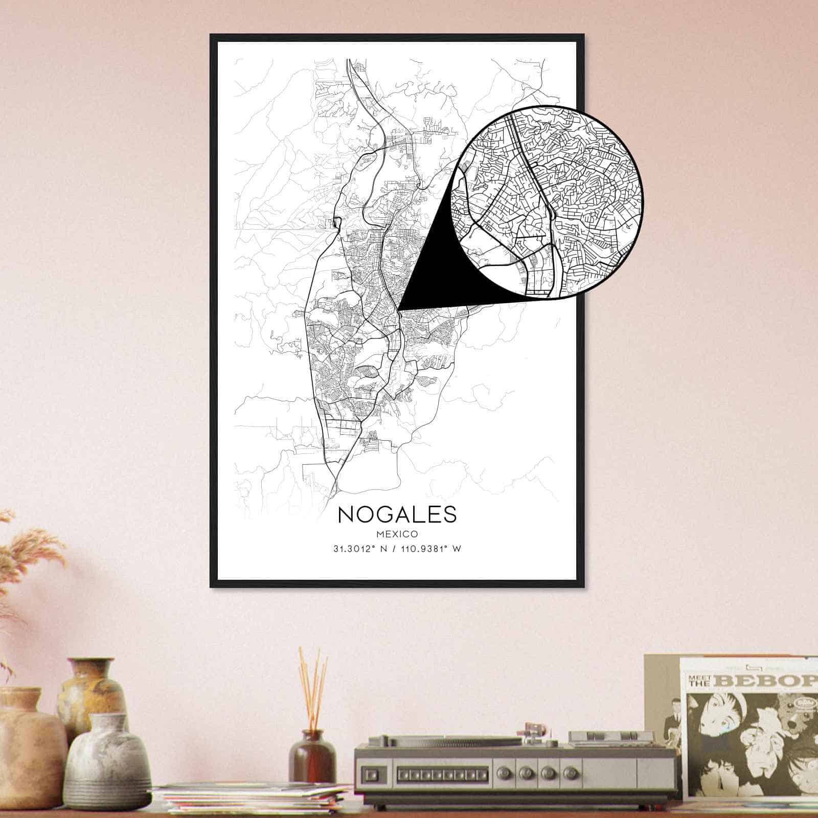 Nogales Mexico Map Poster, Nogales City Road Wall Art Print - Custom ...