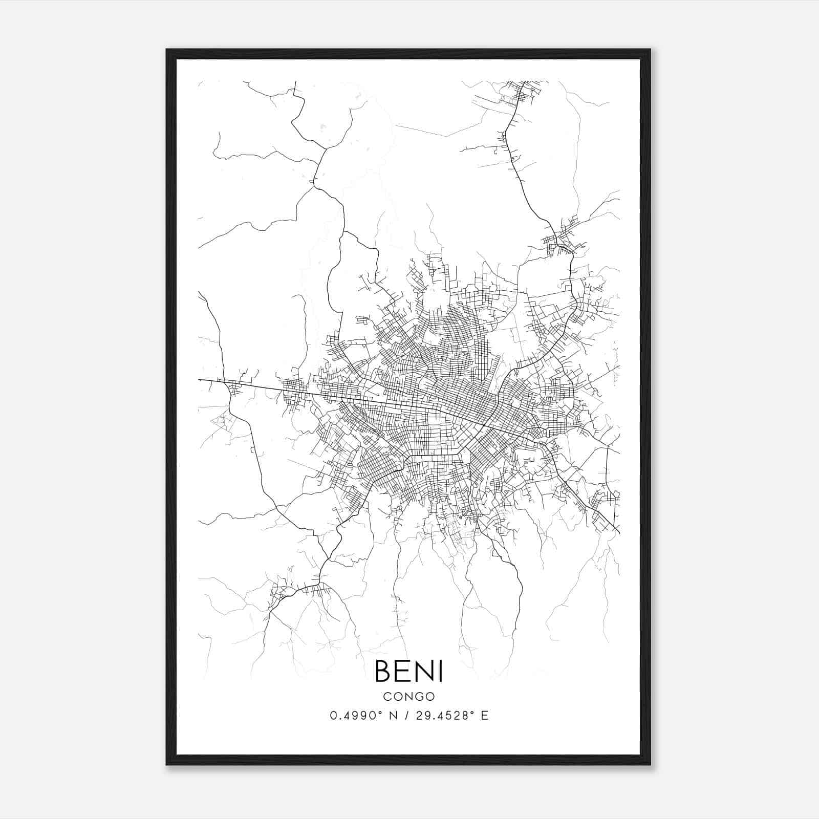 Beni Congo Map Poster, Beni City Road Wall Art Print - Custom Maps ...
