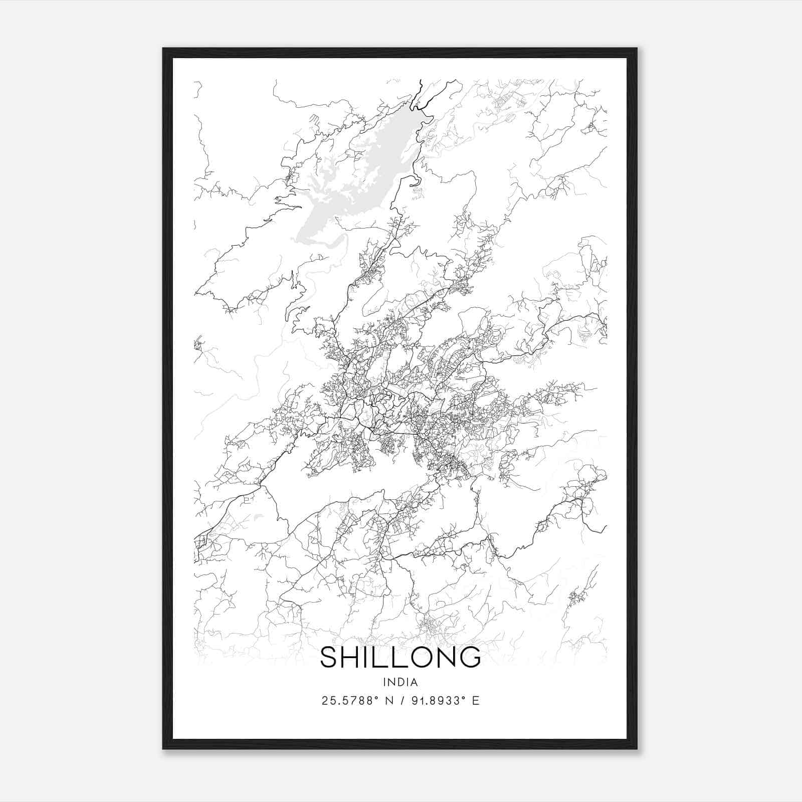 Shillong India Map Poster, Shillong City Road Wall Art Print - Custom ...