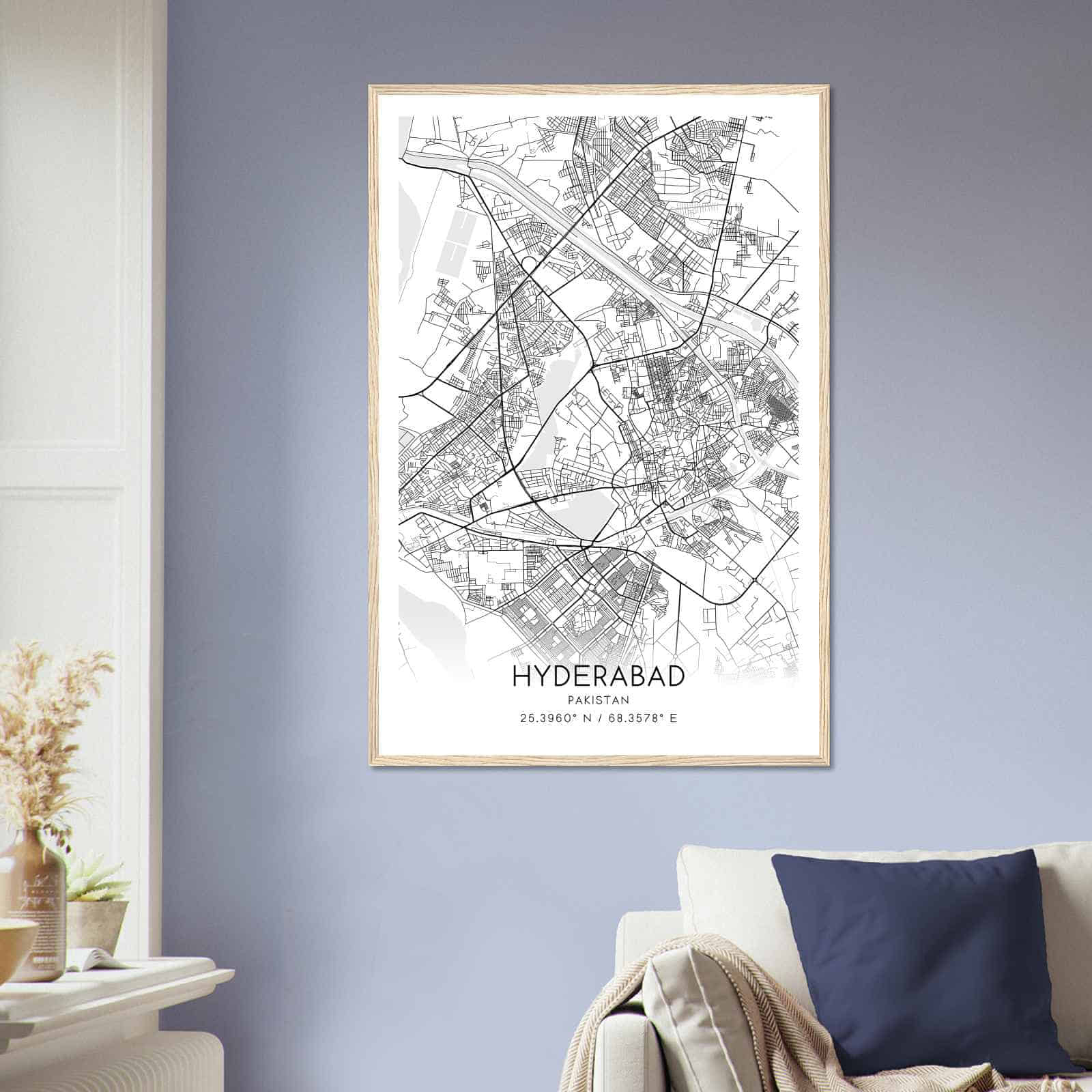 Hyderabad Pakistan Map Poster, Hyderabad City Road Wall Art Print ...