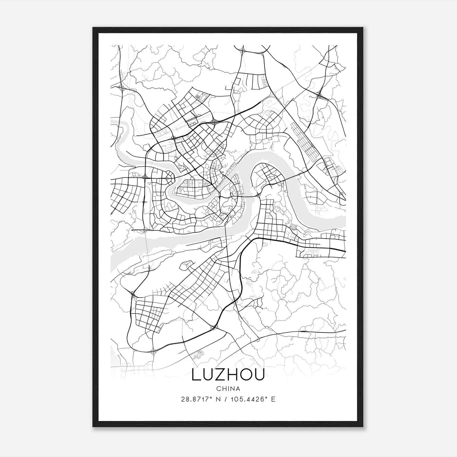 Luzhou China Map Poster, Luzhou City Road Wall Art Print - Custom Maps ...