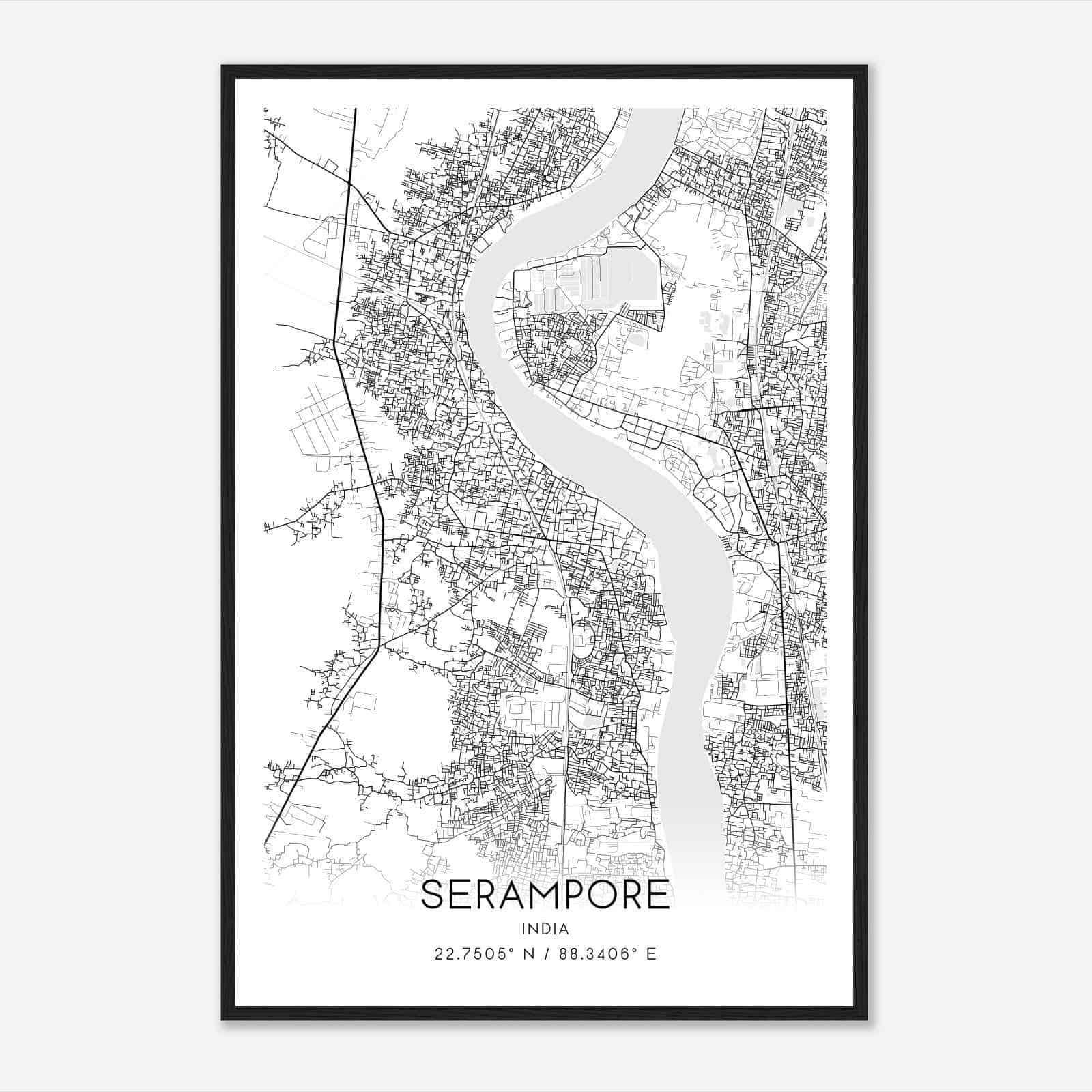 Serampore India Map Poster, Serampore City Road Wall Art Print - Custom ...
