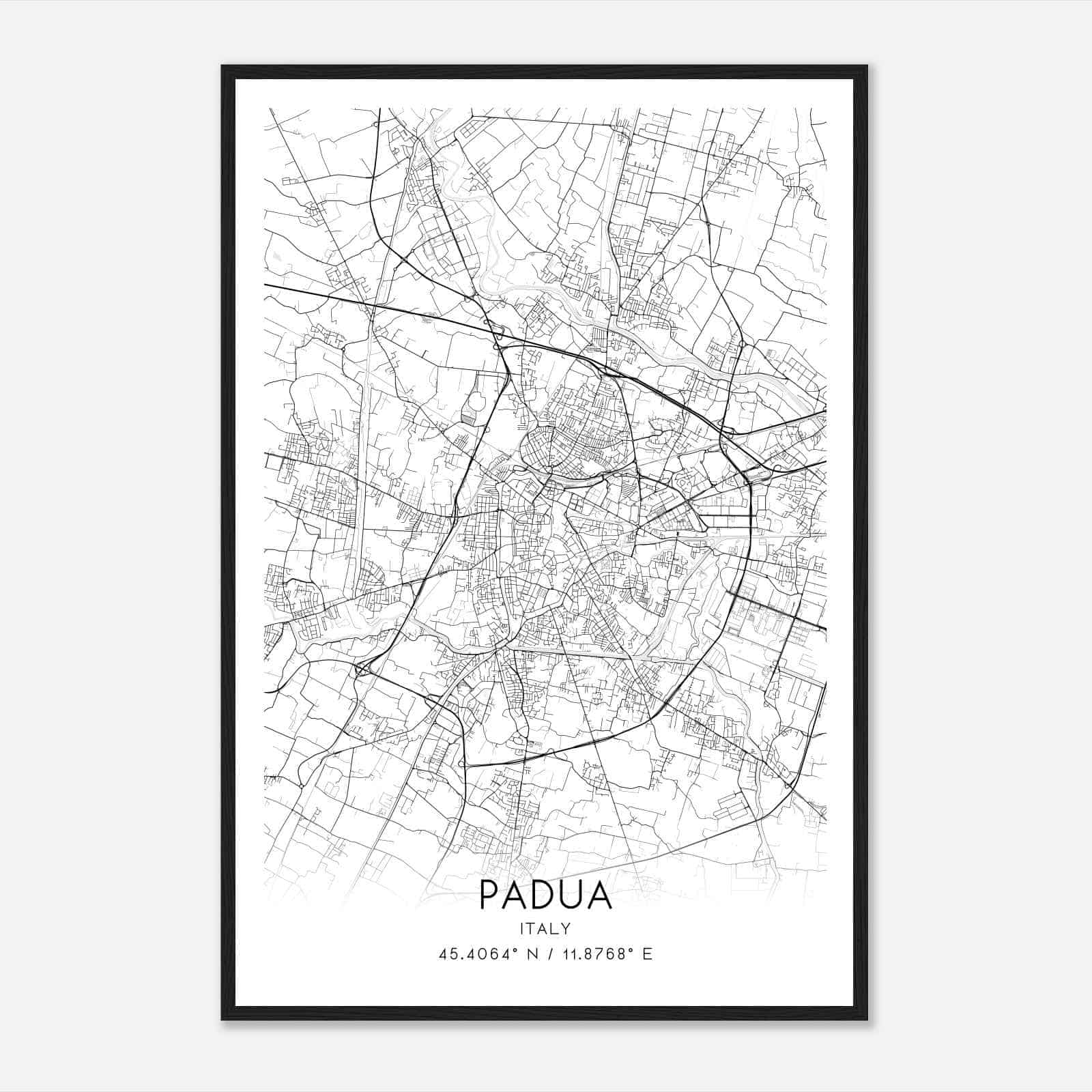 Padua Italy Map Poster, Padua City Road Wall Art Print - Custom Maps ...