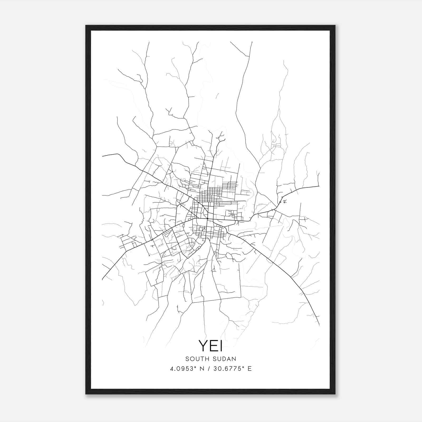 Yei South Sudan Map Poster, Yei City Road Wall Art Print - Custom Maps ...
