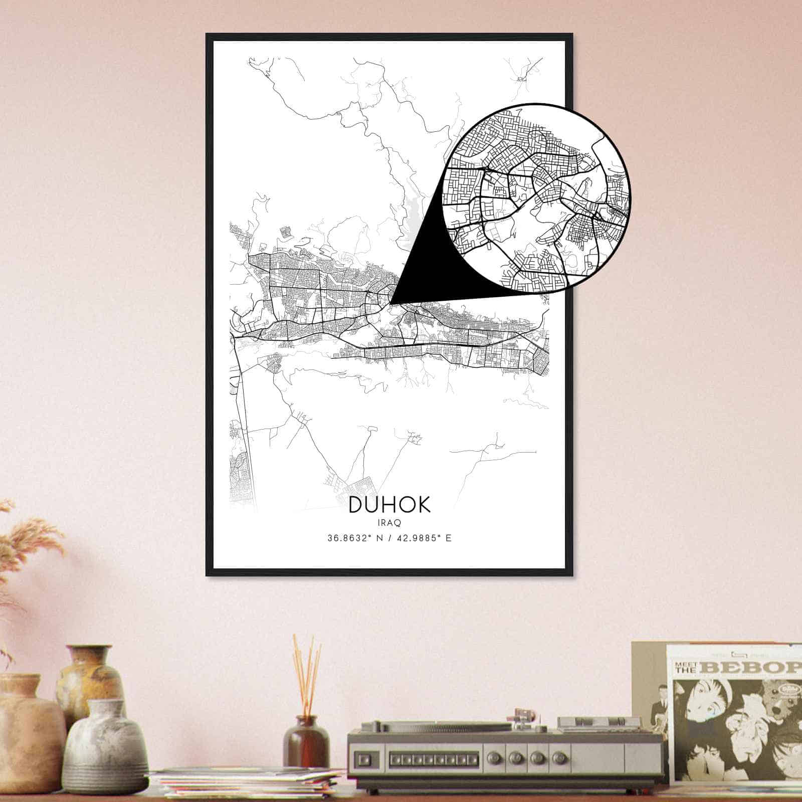 Duhok Iraq Map Poster, Duhok City Road Wall Art Print - Custom Maps ...