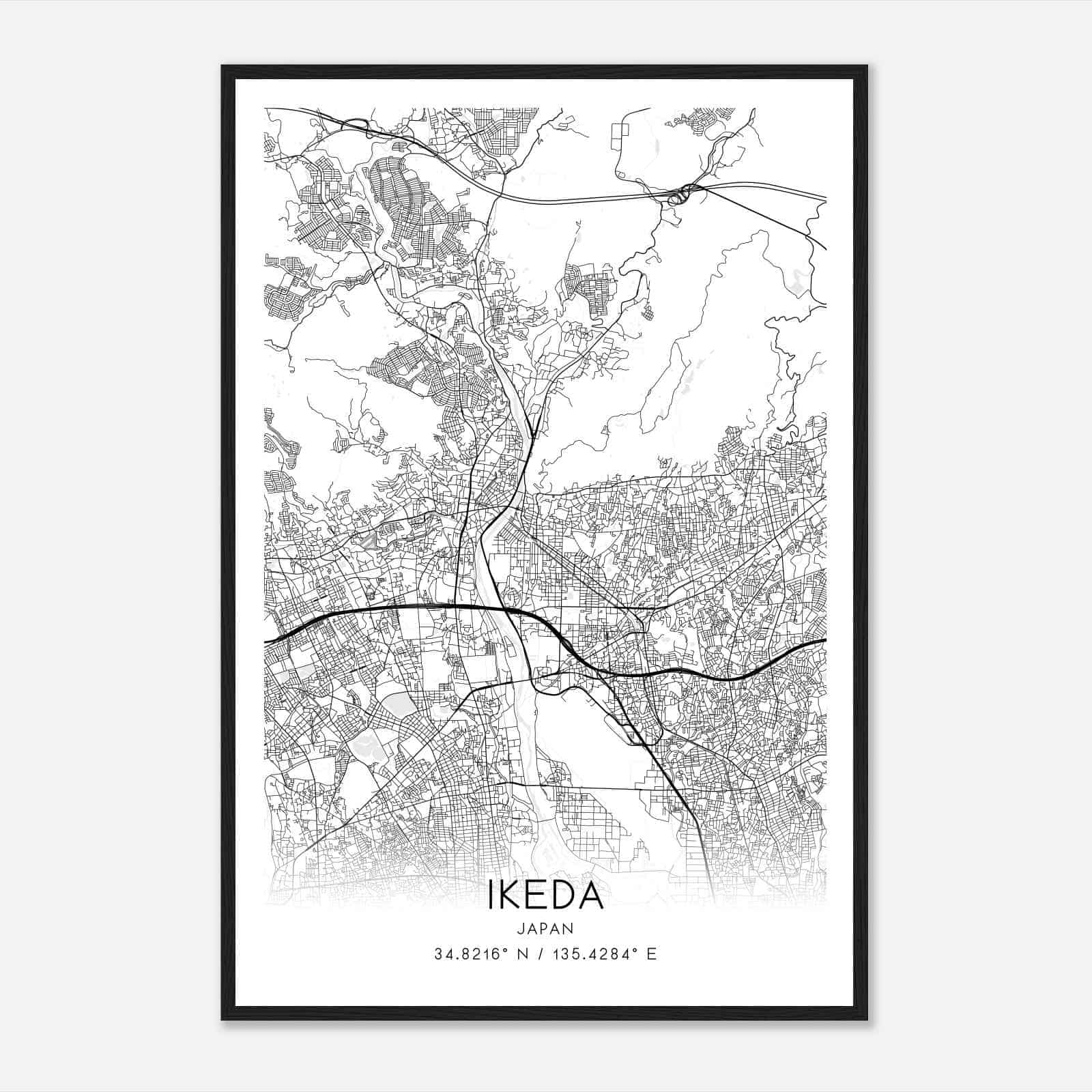 Ikeda Japan Map Poster, Ikeda City Road Wall Art Print - Custom Maps & Posters