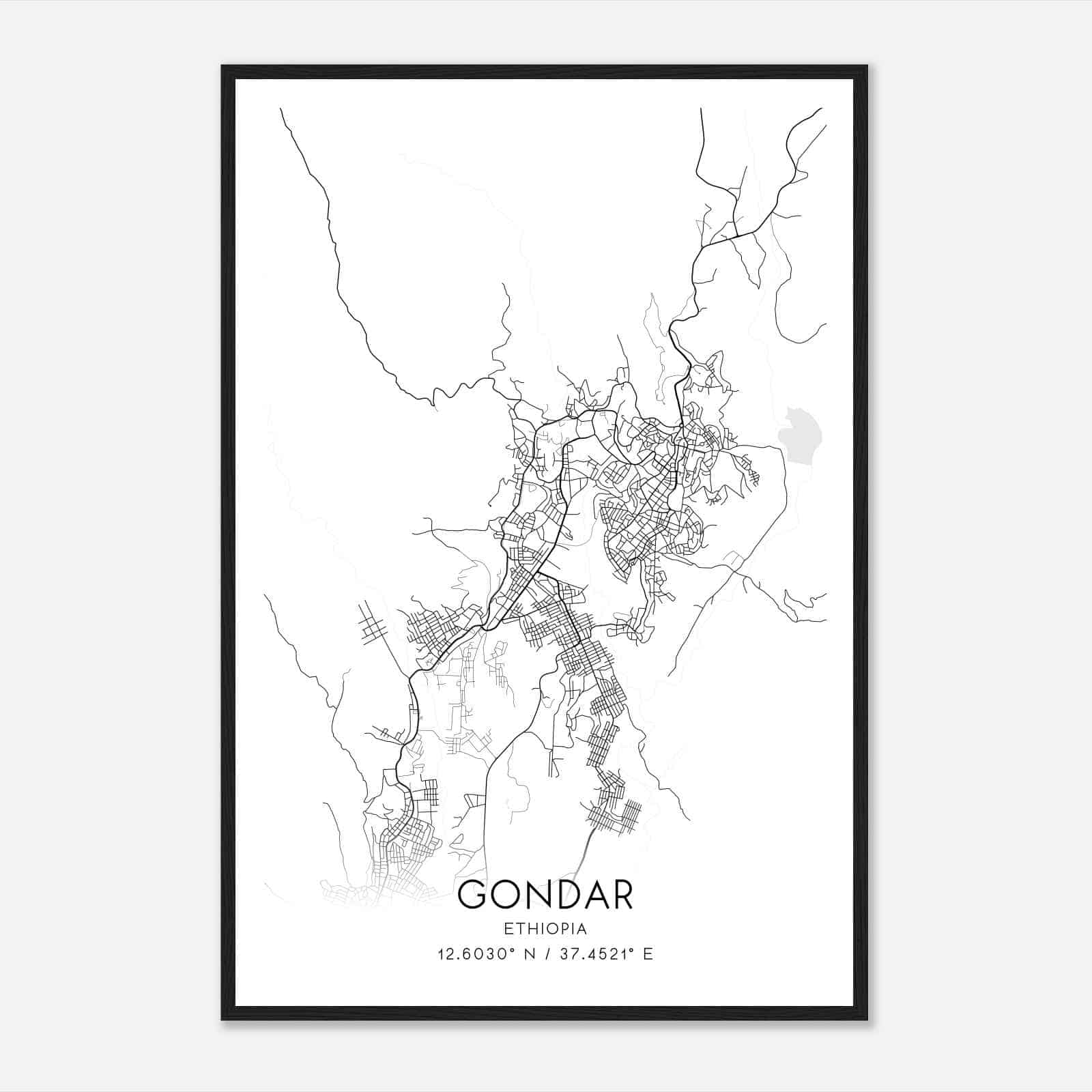 Gondar Ethiopia Map Poster, Gondar City Road Wall Art Print - Custom ...
