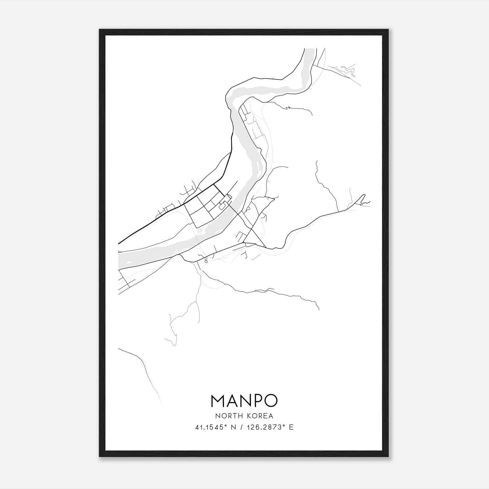 Manpo North Korea Map Poster, Manpo City Road Wall Art Print - Custom ...