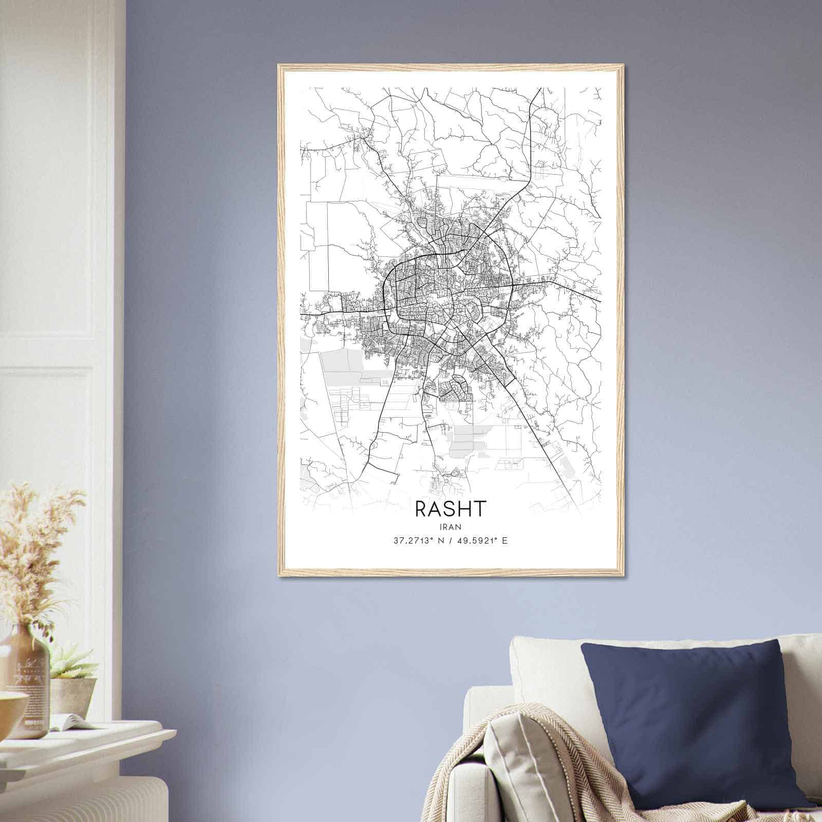 Rasht Iran Map Poster, Rasht City Road Wall Art Print - Custom Maps ...