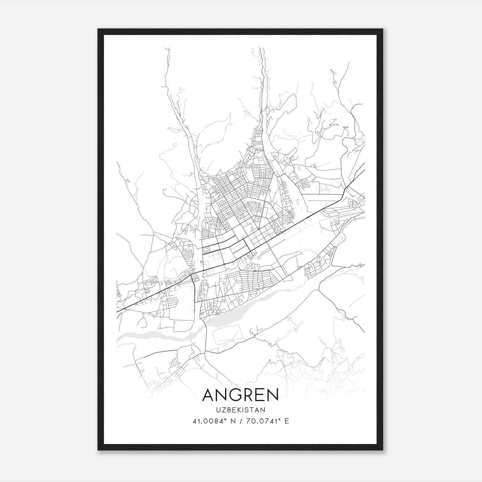 Angren Uzbekistan Map Poster, Angren City Road Wall Art Print - Custom ...